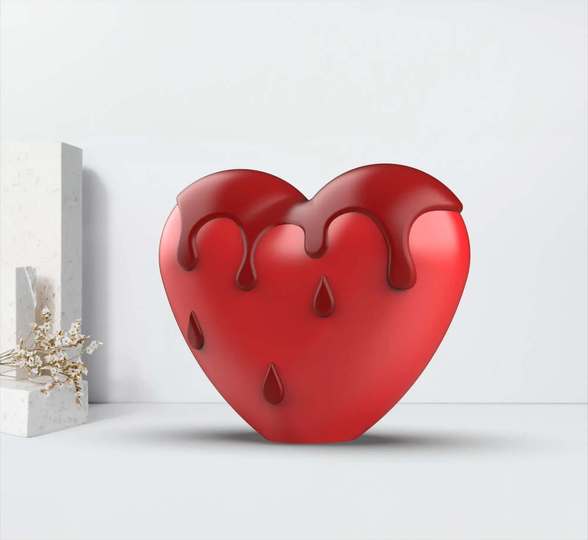 Sculptures & Artworks STL Download - 3D Melted Heart Decor, Dripping ...