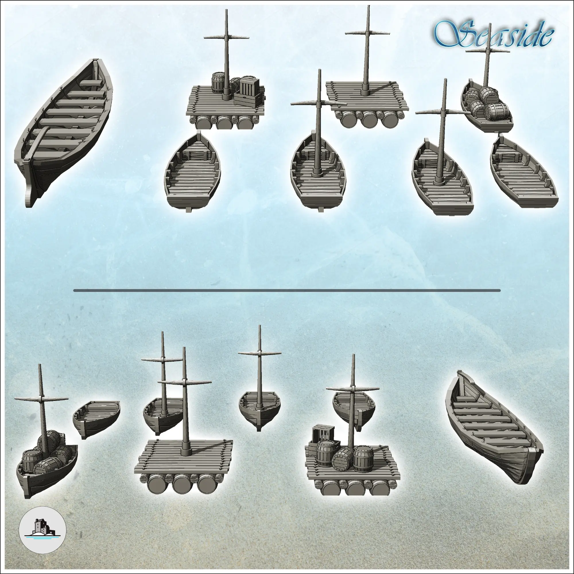 Other STL Download - Set of medieval wooden boats with rowing boats and ...
