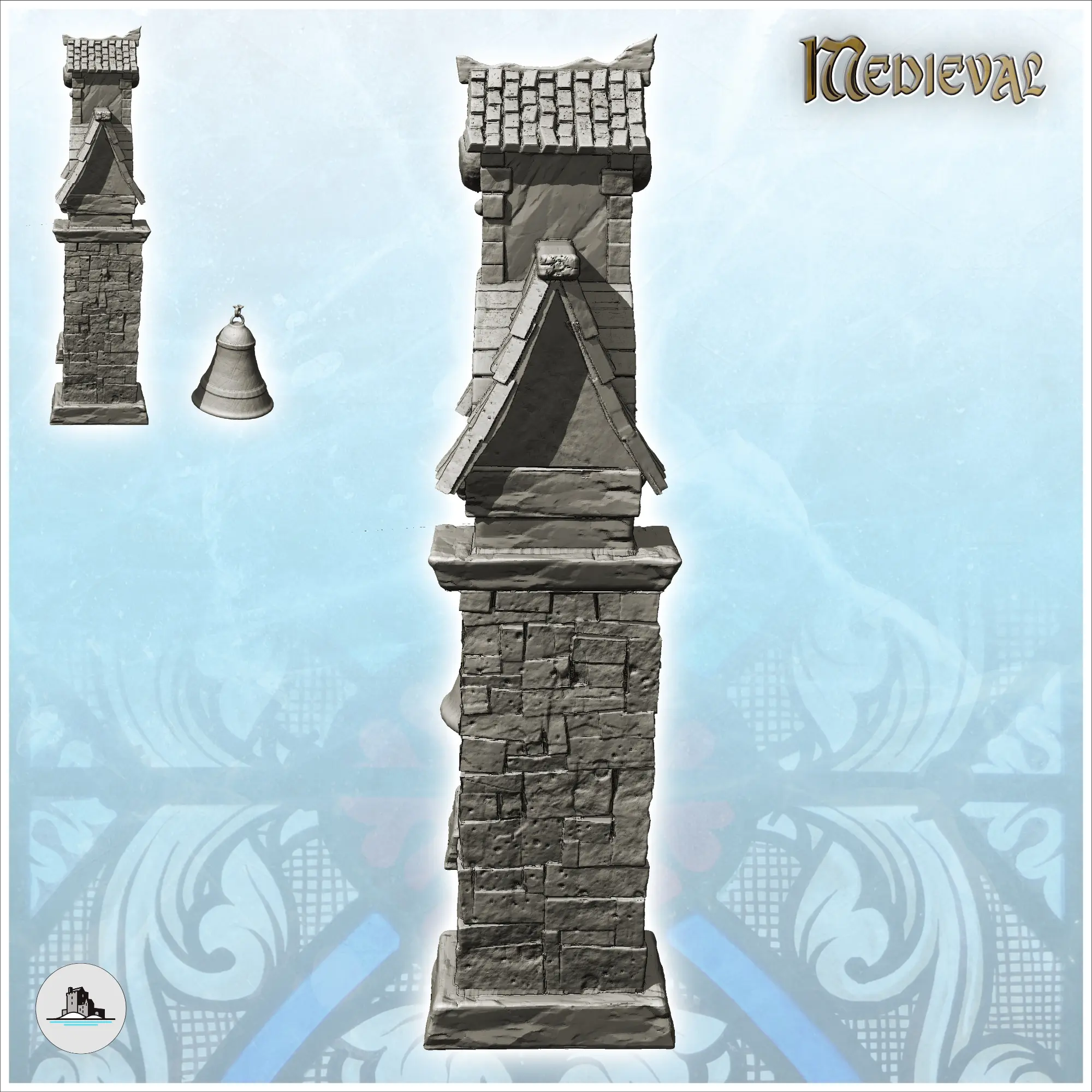 Other STL Download - Medieval bell on stone supports and tiled roof (10 ...