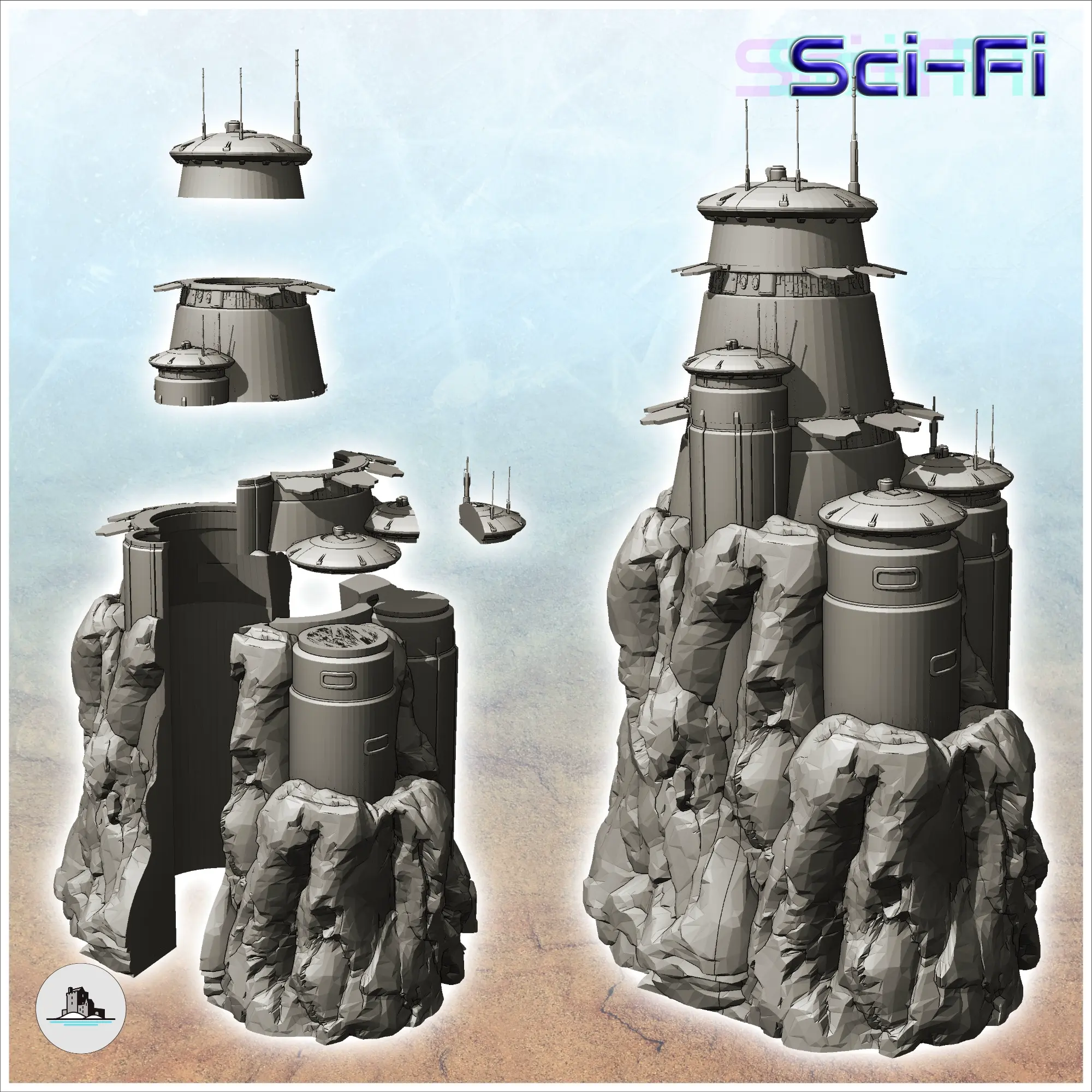 Other STL Download - Large futuristic building built on rock with ...