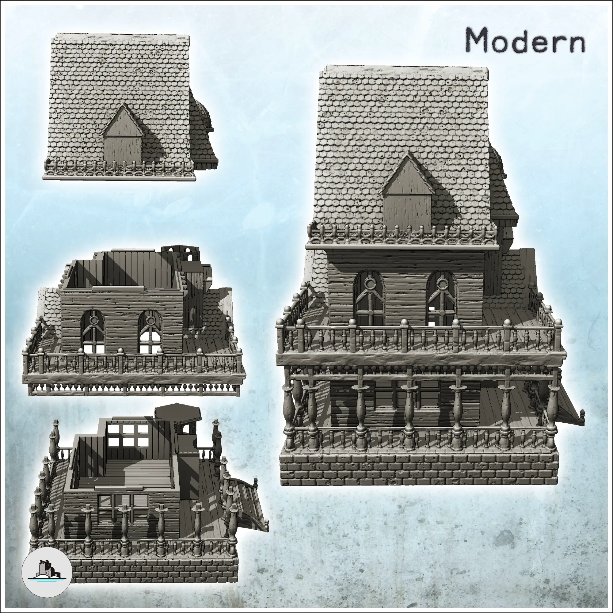 Other STL Download - Modern spooky manor house with staircase and stone ...