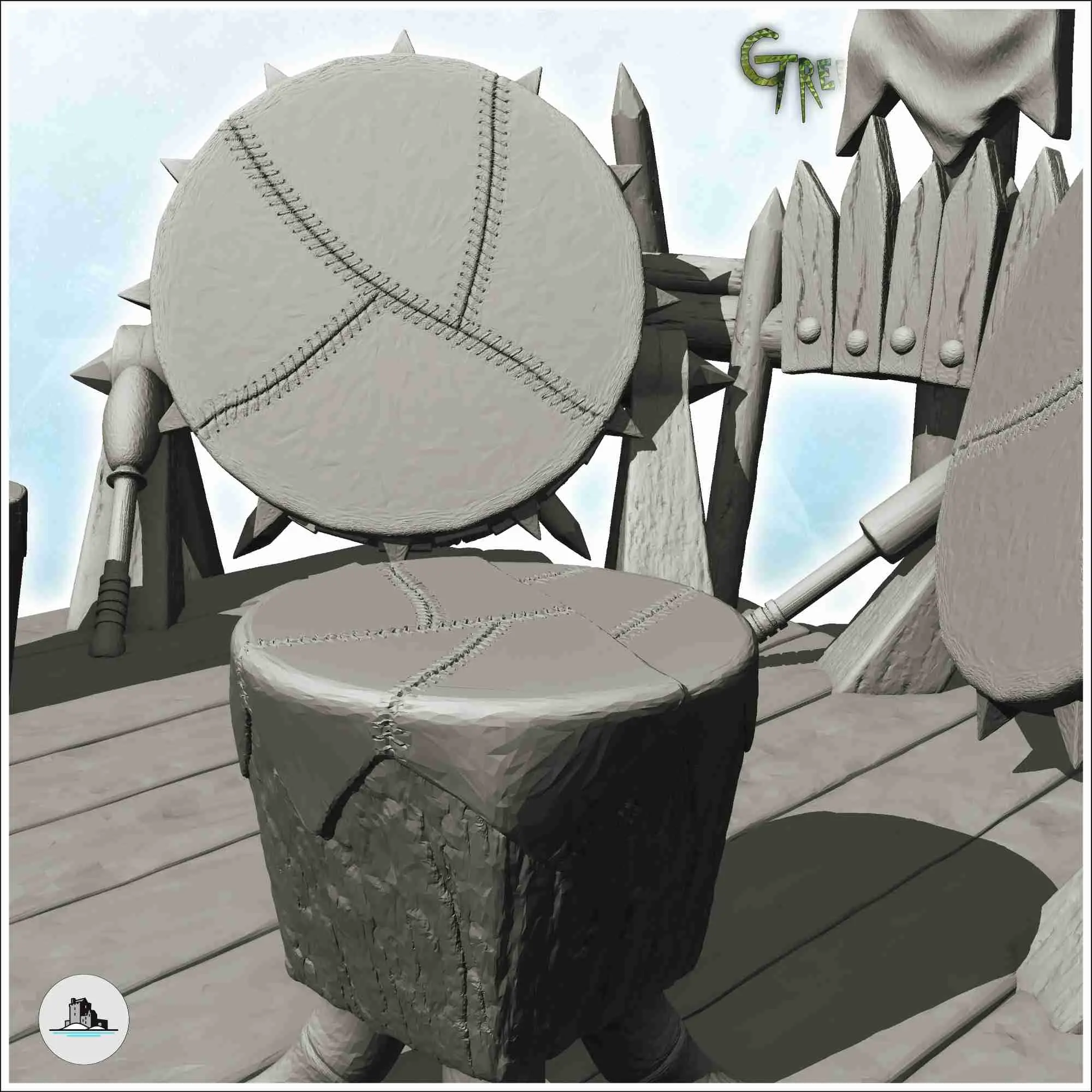 Other STL Download - Wooden orc drum platform set with flag (7 ...