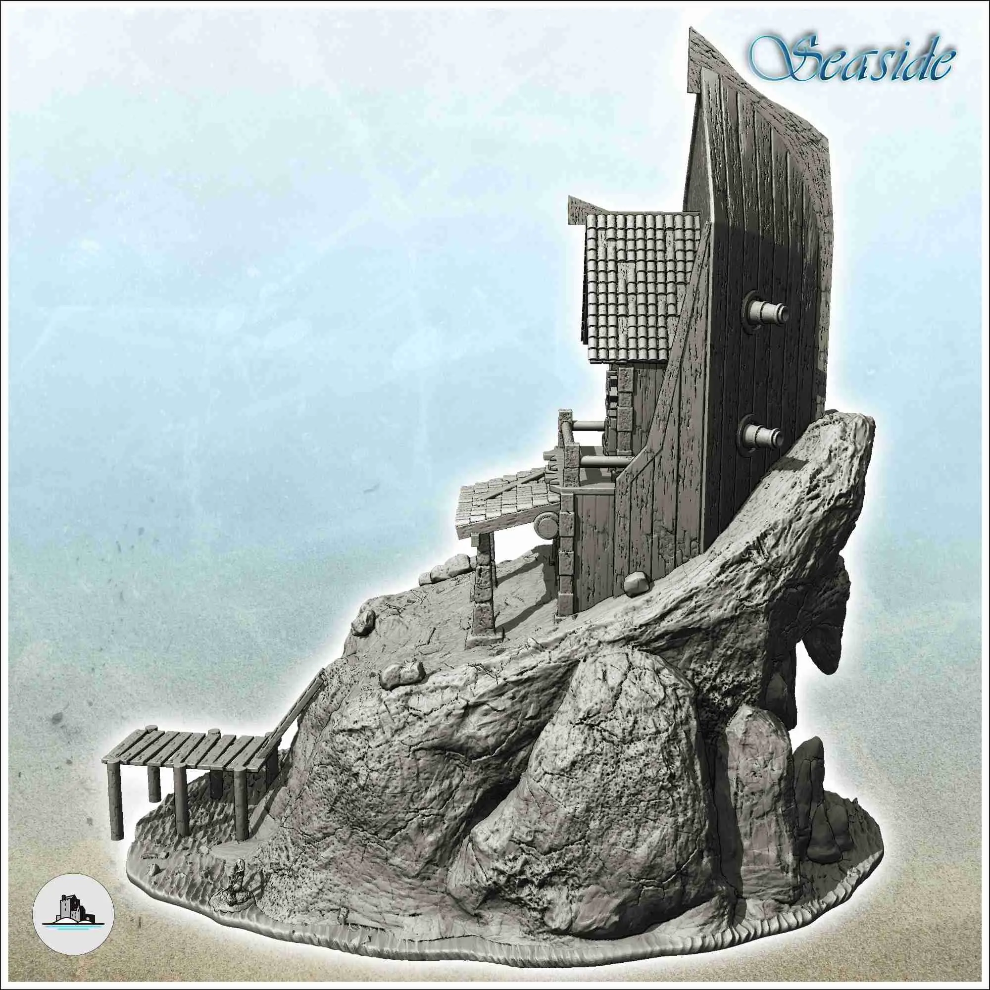 Props & Terrain STL Download - Pirate building on rock in boat shape ...