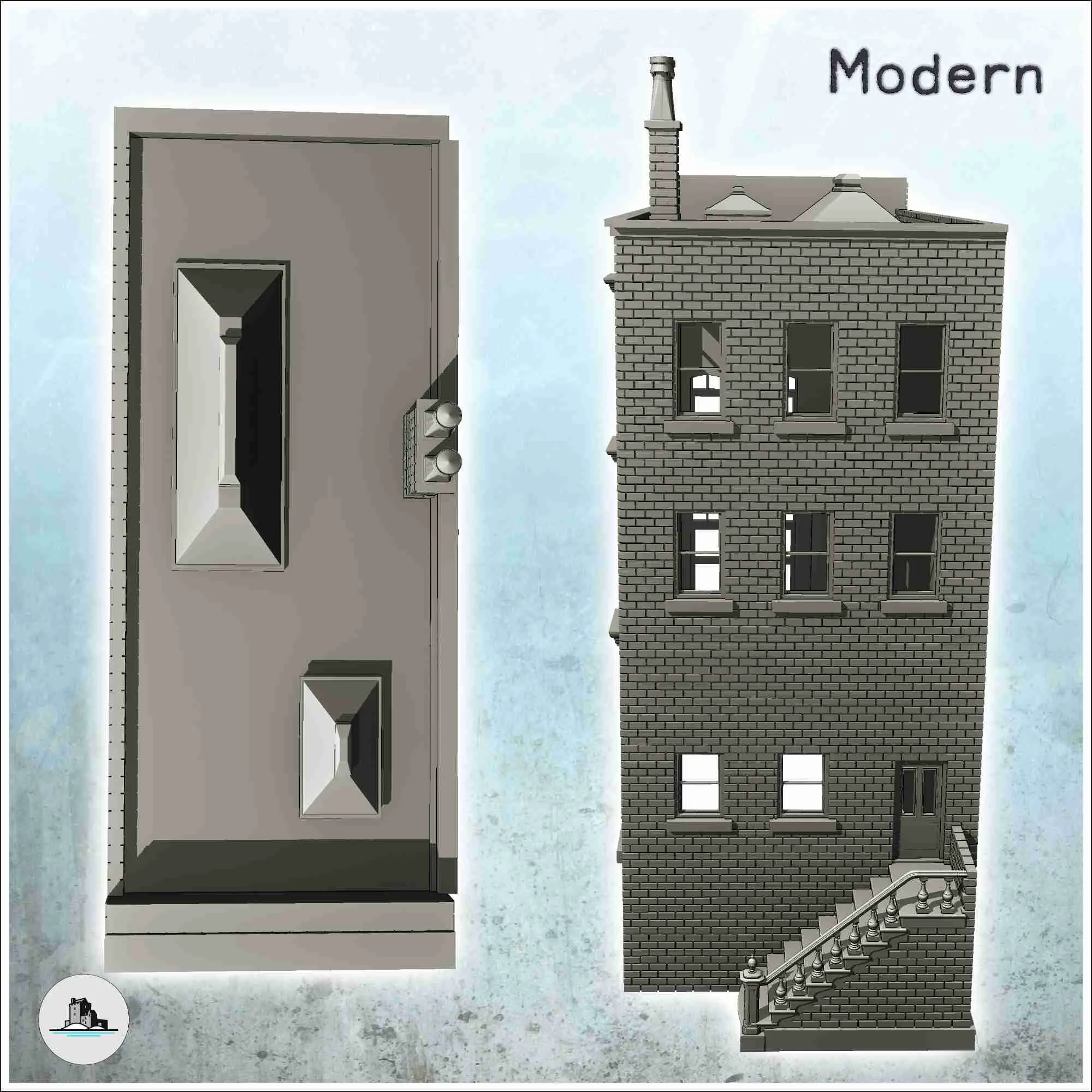 Other STL Download - Modern brick building with front and back stairs ...