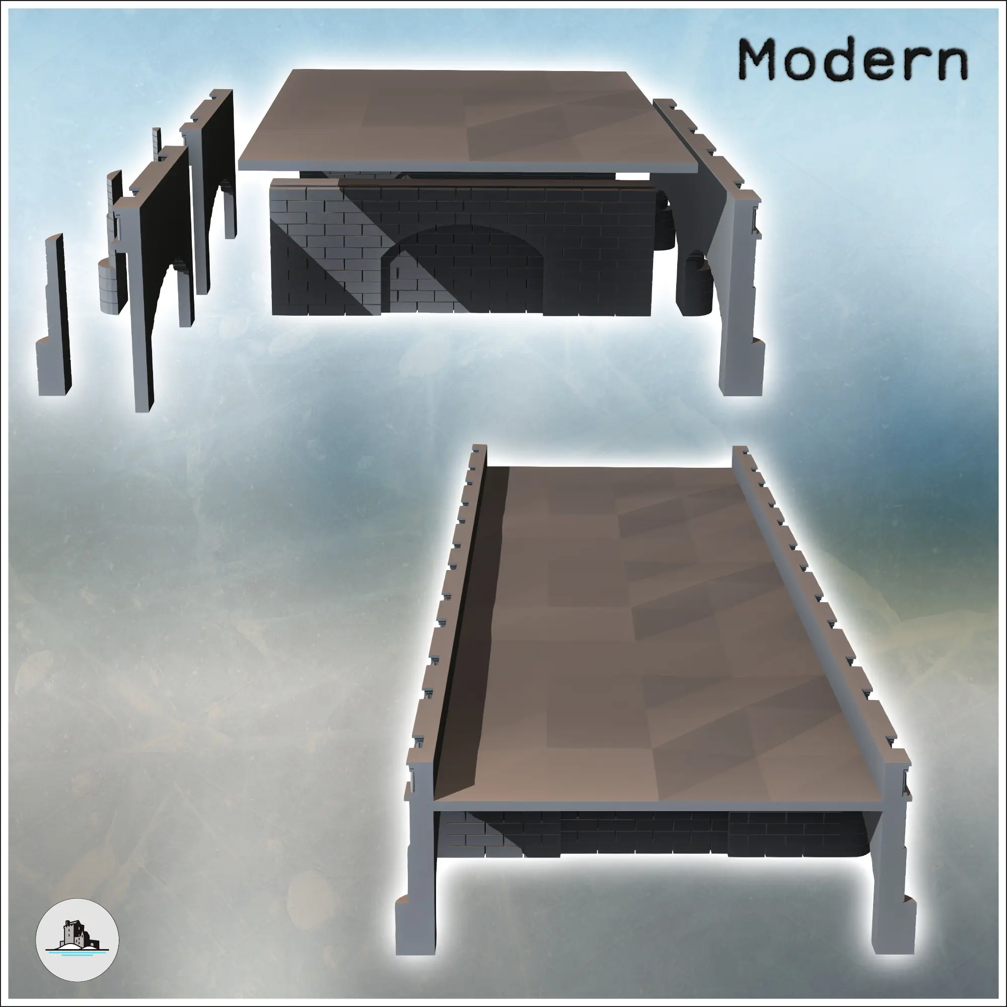 Stone bridge with side pavement and bricks (5) - miniatures | 3D models ...