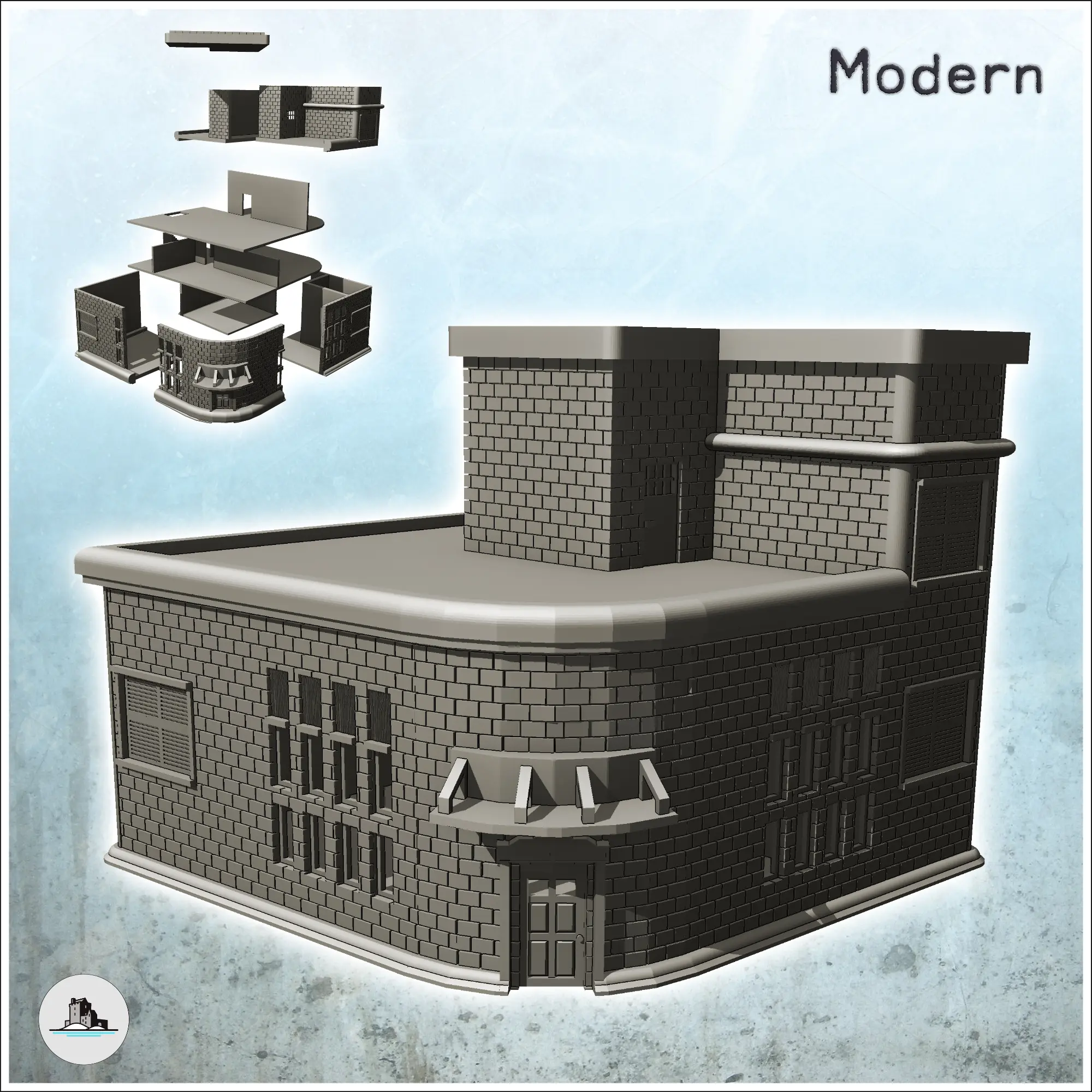 Other STL Download - Brick corner building with entrance canopy and ...
