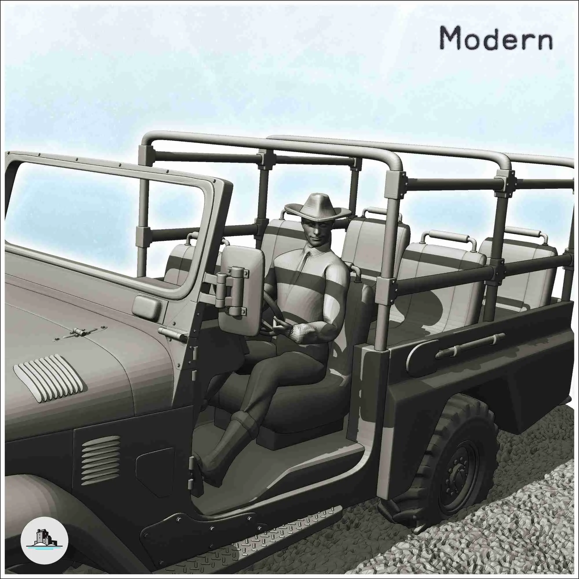 Other STL Download - Sandy jeep with driver in desert scene with base ...