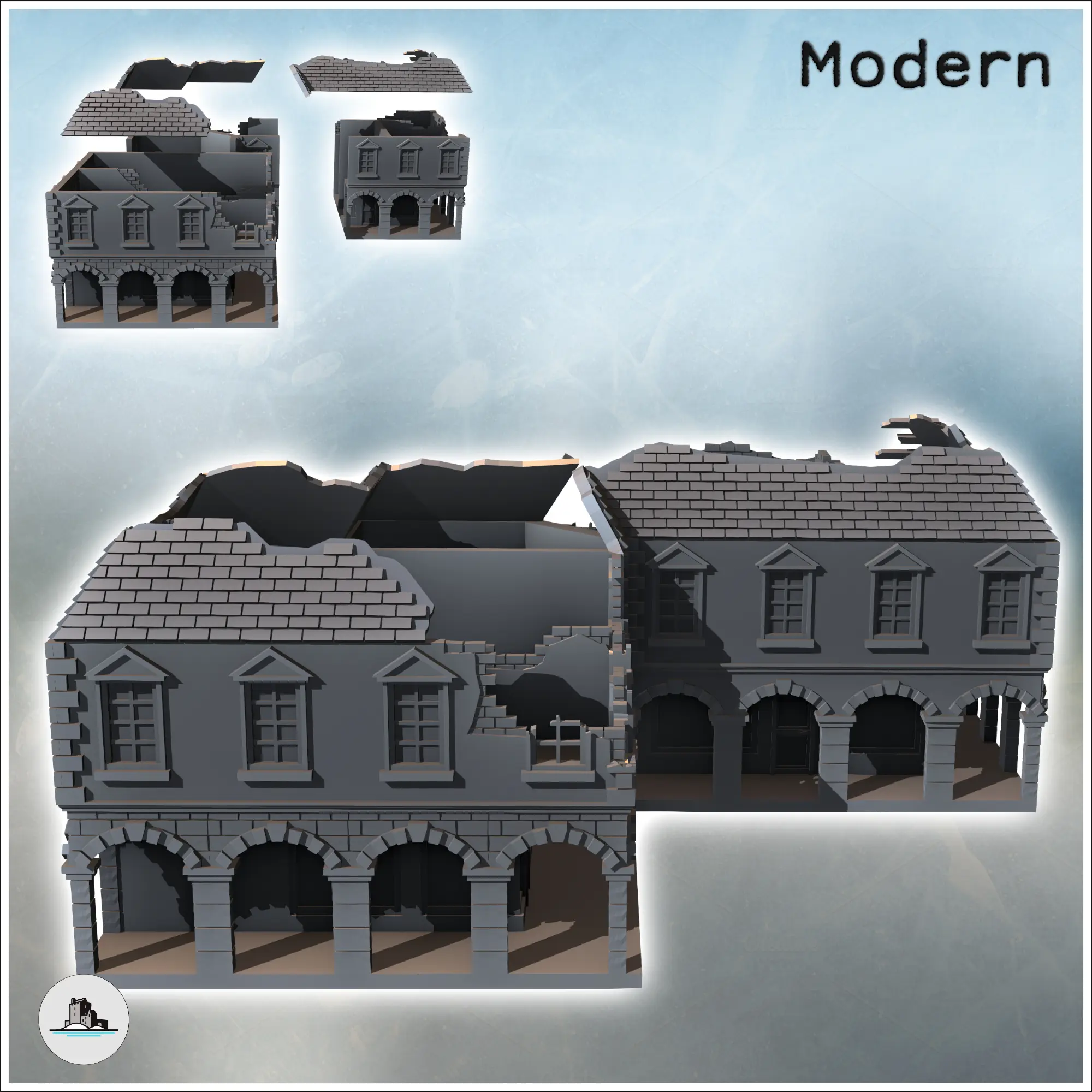 Props & Terrain STL Download - Ruined building with a large colonnaded ...