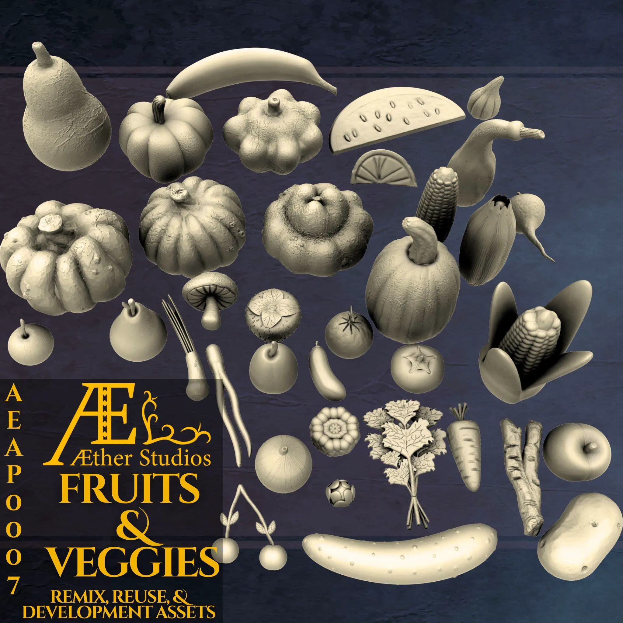 Props & Terrain STL Download - AEAP0007 - Fruits and Veggiesby Aether ...
