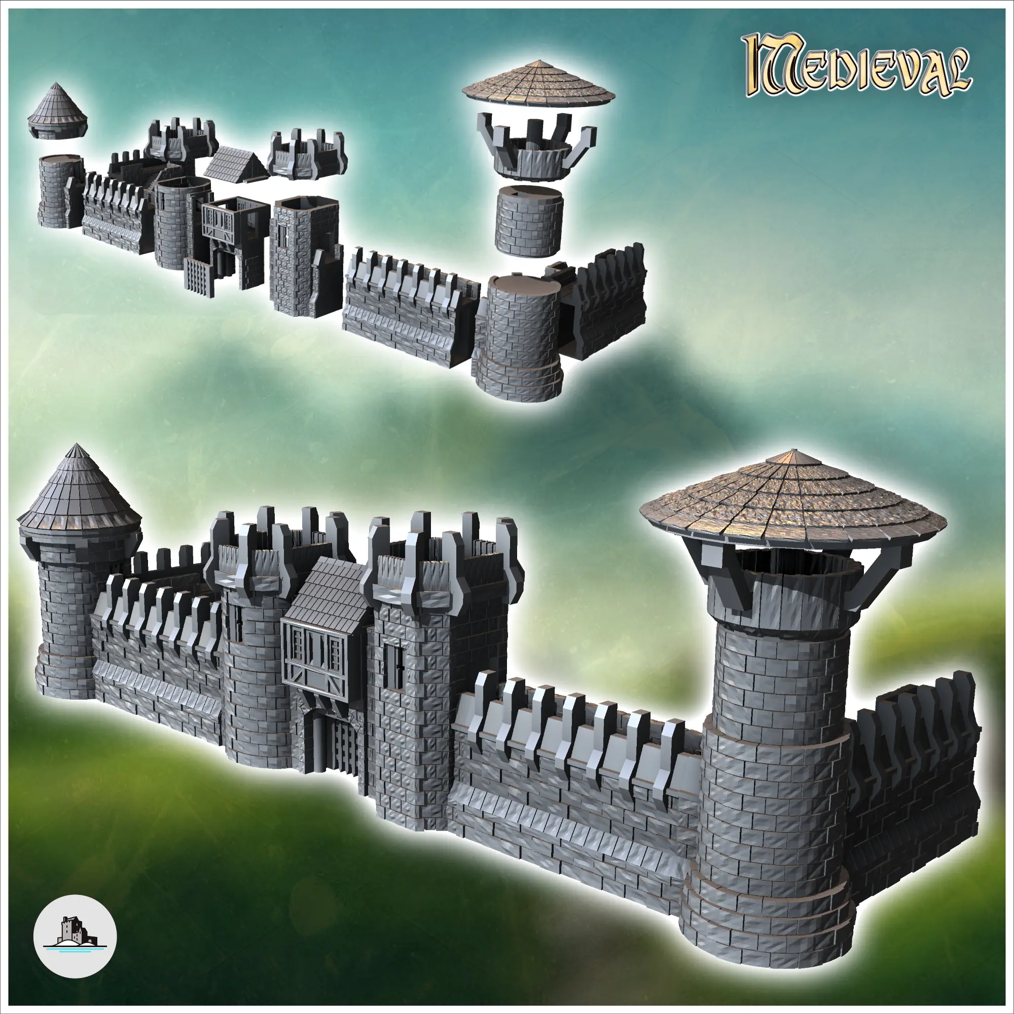 Other STL Download - Set of modular medieval stone walls with building ...