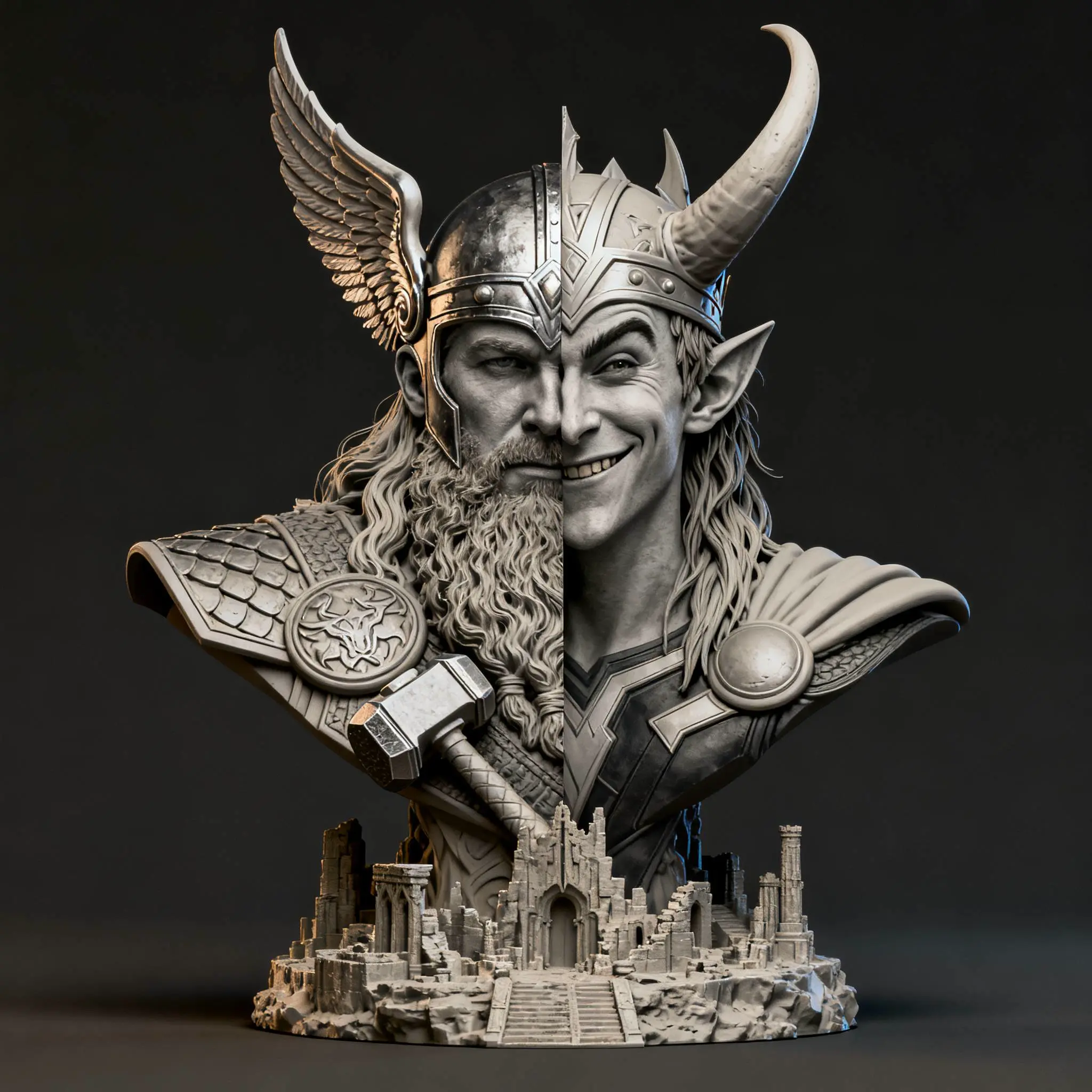 3D Printer Files | 3MF File | Thor vs Loki – 3D Printable Dual Bust Fan ...