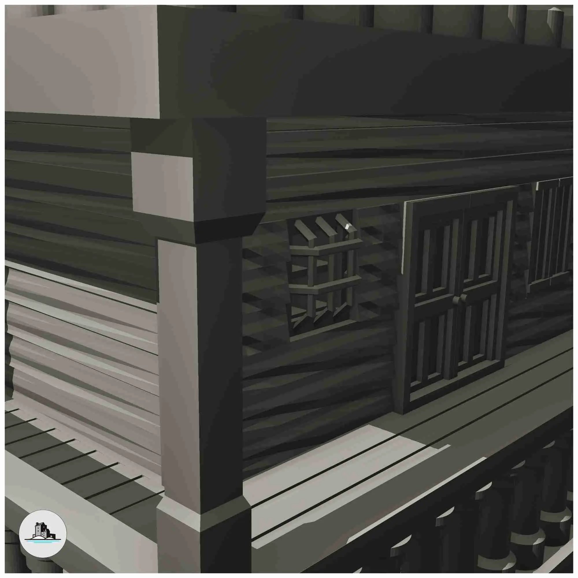 Western bank building with stairs and balcony (4) - miniatur | 3D ...