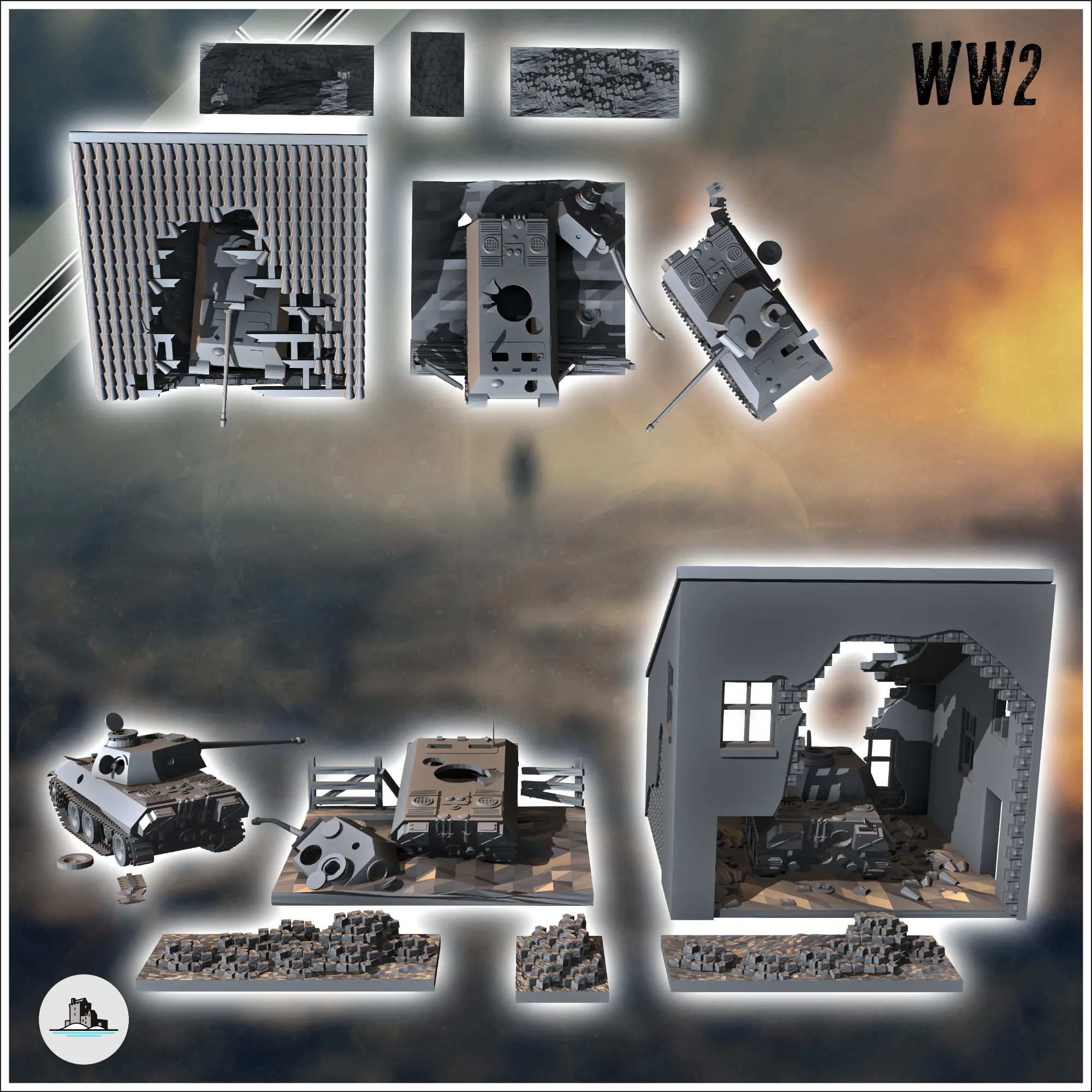 Miniature Games & Accessories STL Download - Set of three destroyed ...