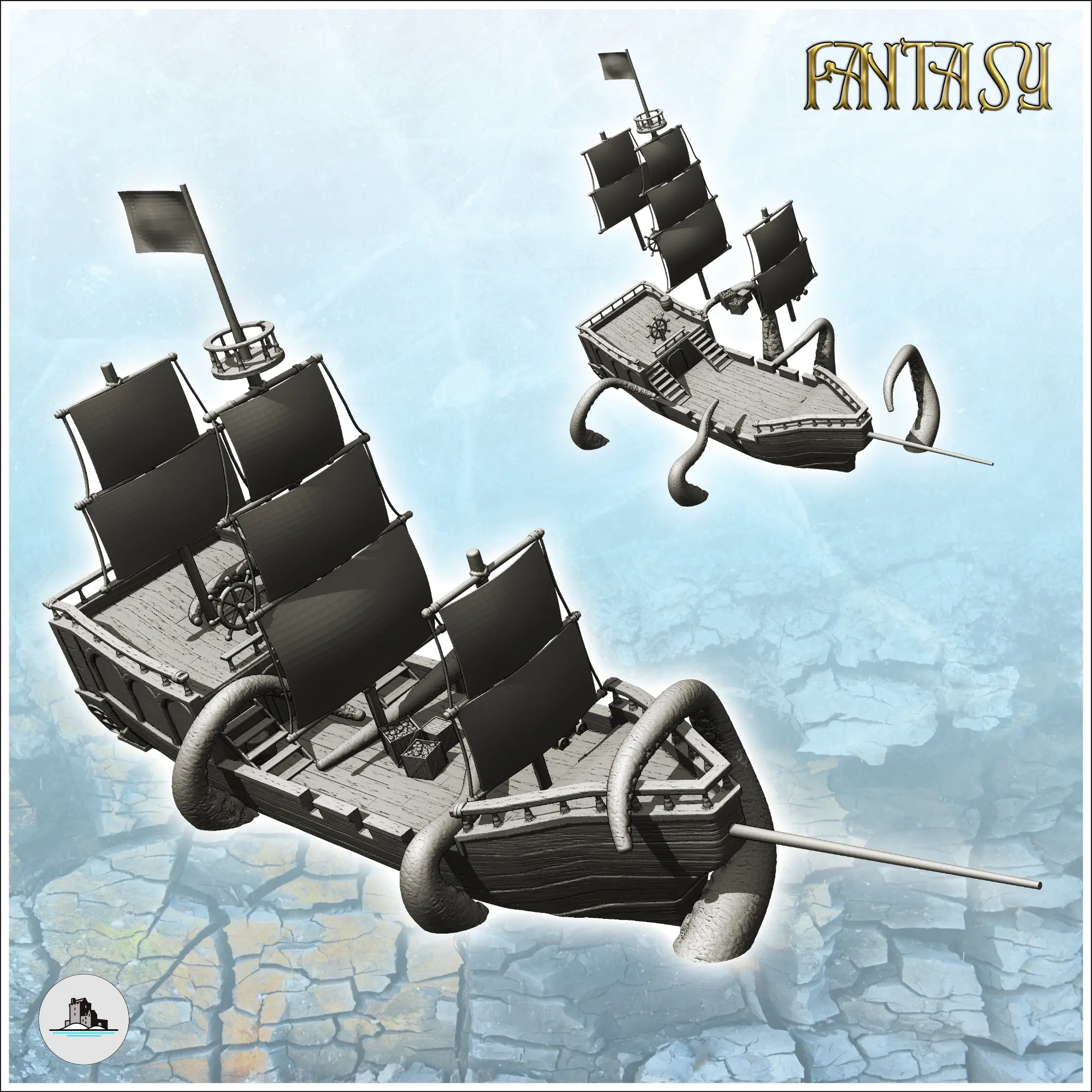 Other STL Download - Large shipwrecked medieval sailboat with tentacles ...