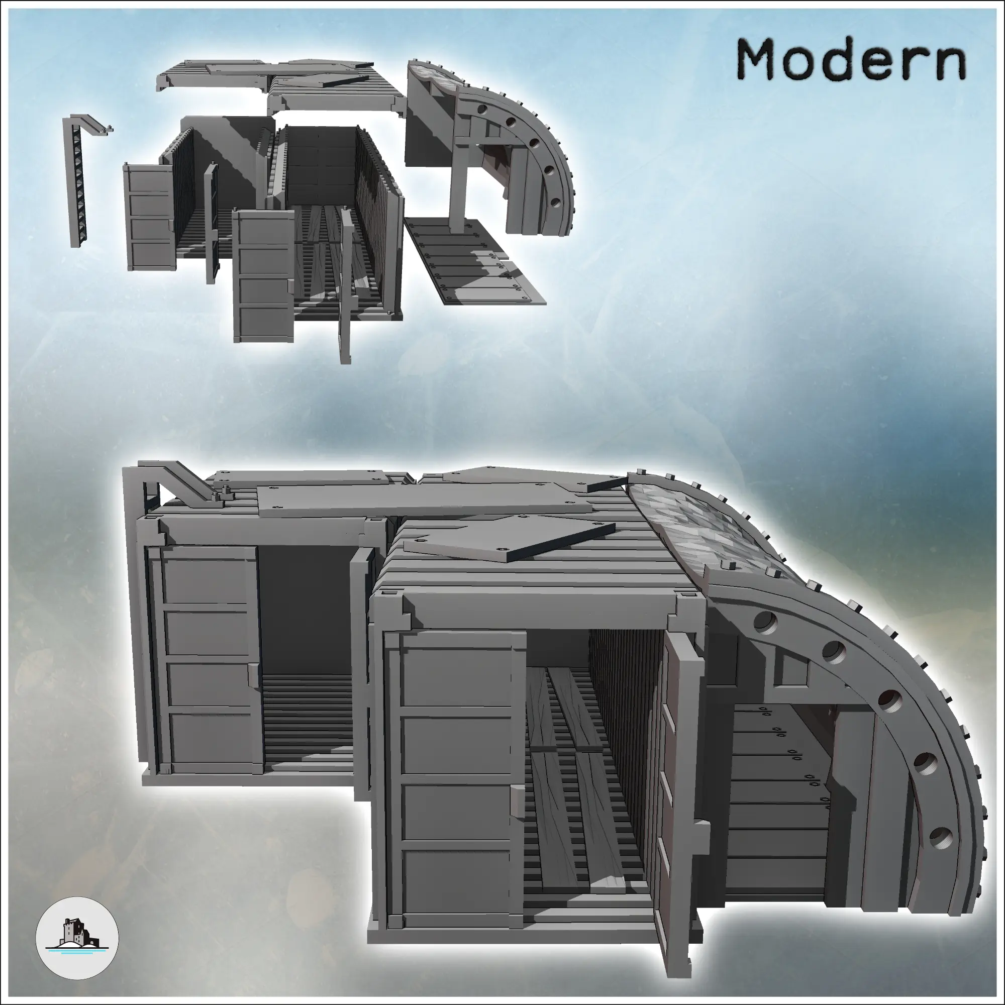 Concave container arrangement with camouflage protection and | 3D ...