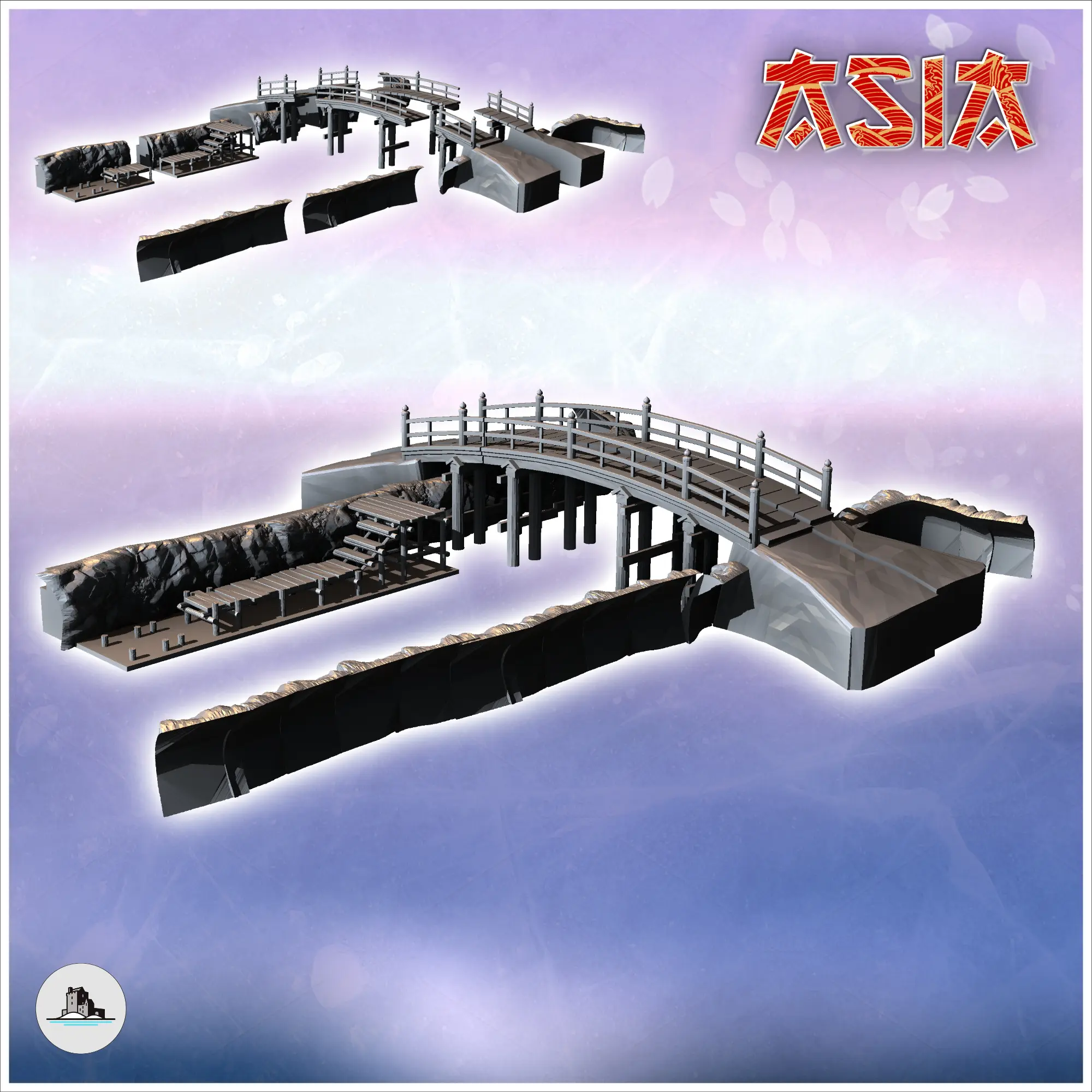 Other STL Download - Asian wooden bridge set with modular dock and ...