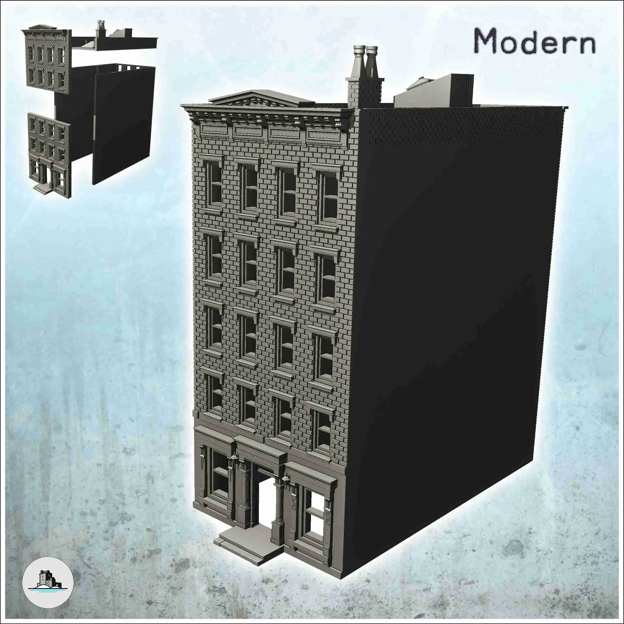 Other STL Download - Modern brick building with pediment and chimney (7 ...