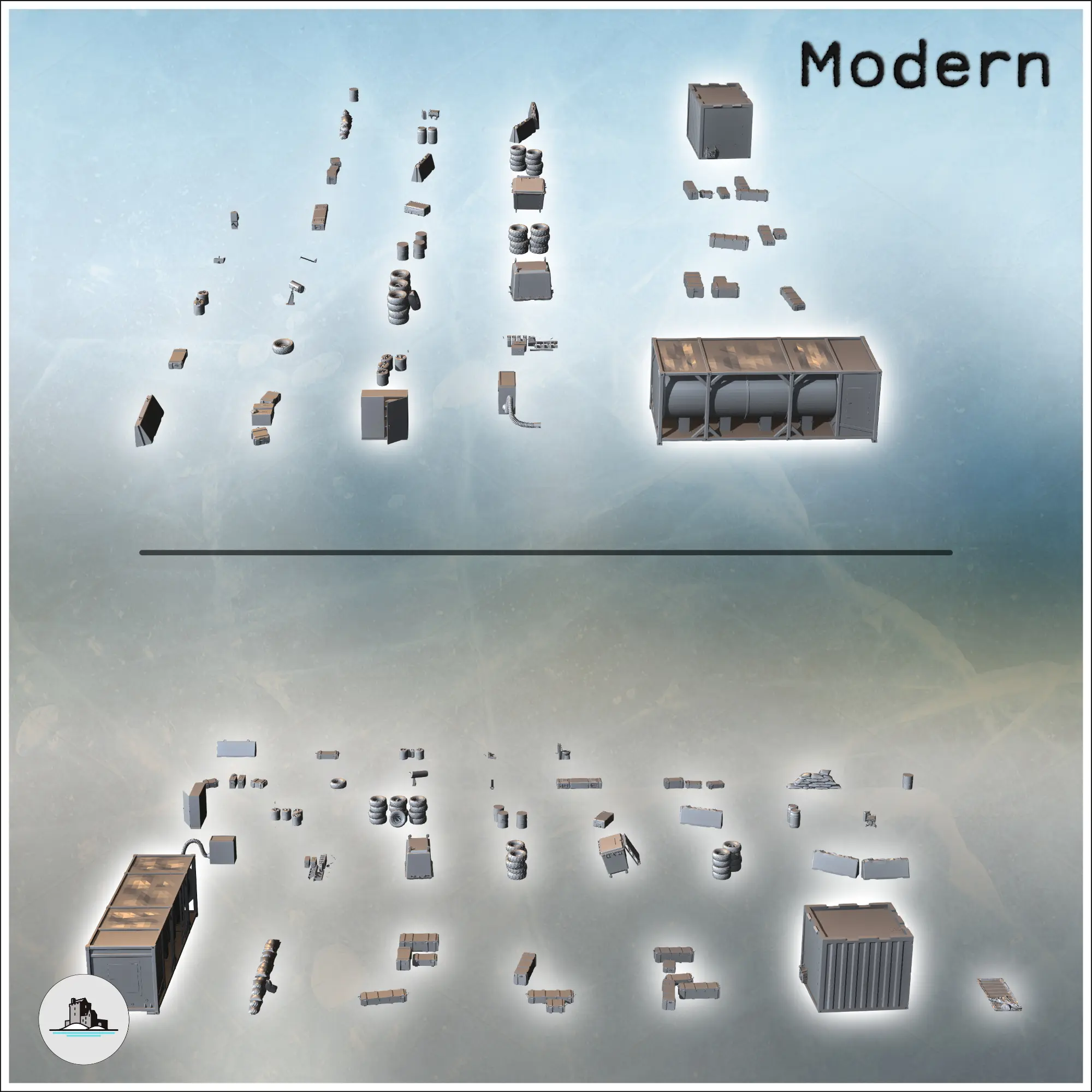 Other STL Download - Modern accessory set with containers, tires and ...