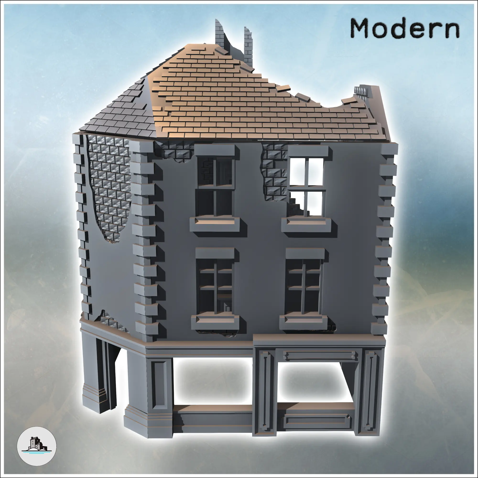 Corner ruin building with three-sided roof and ground-floor | 3D models ...