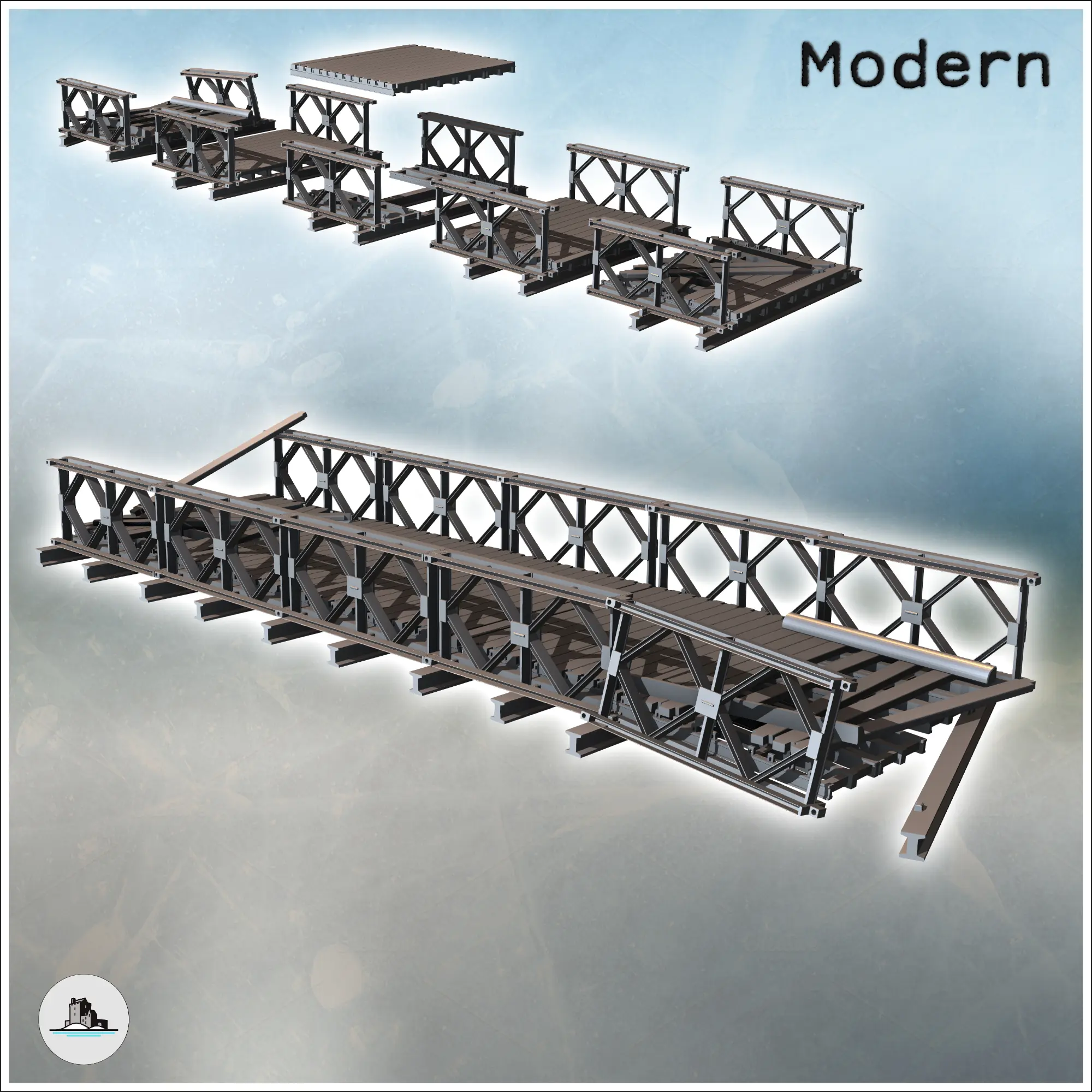 Other STL Download - Modular modern metal bridge with wooden plank ...