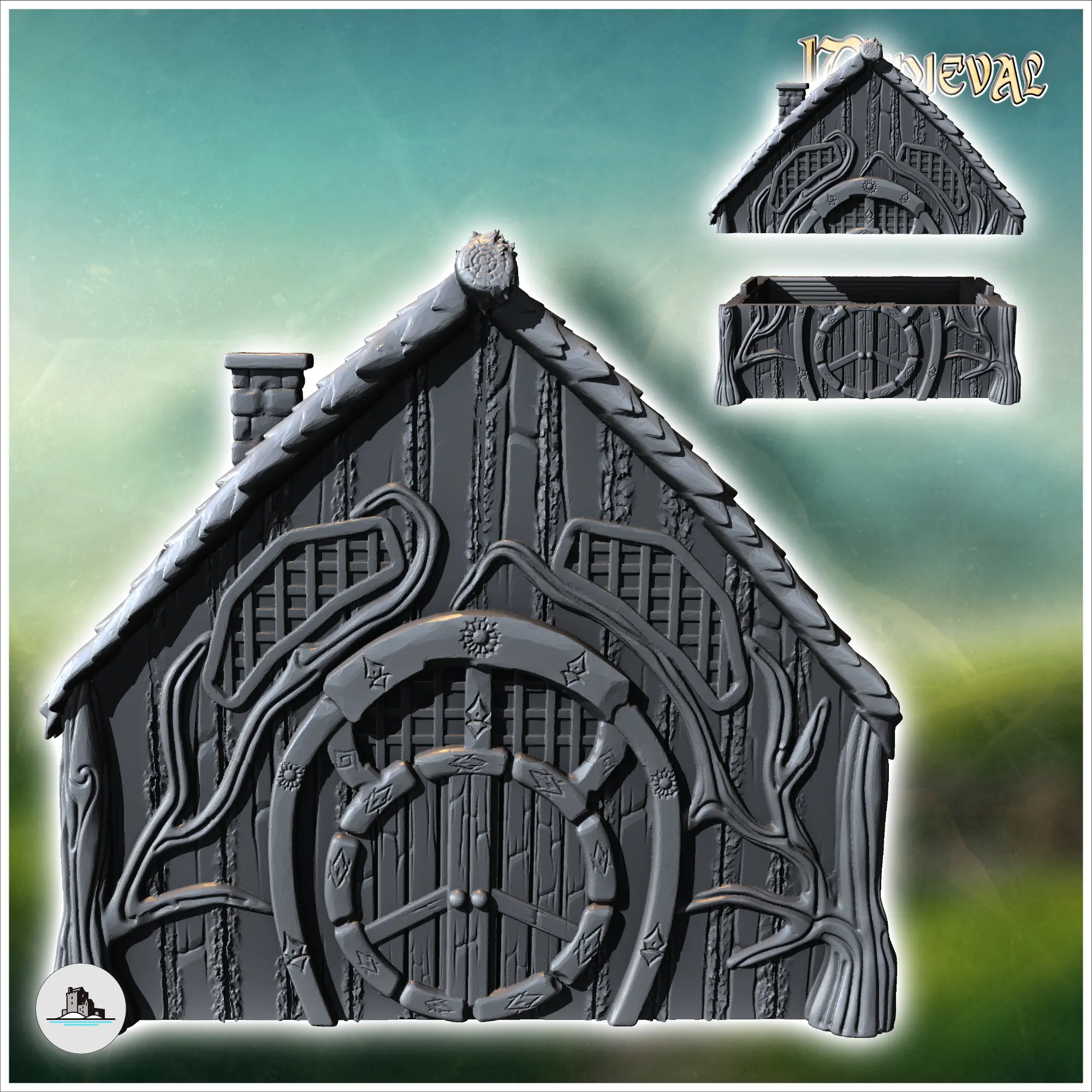 Props & Terrain STL Download - Medieval hobbit house with pitched roof ...