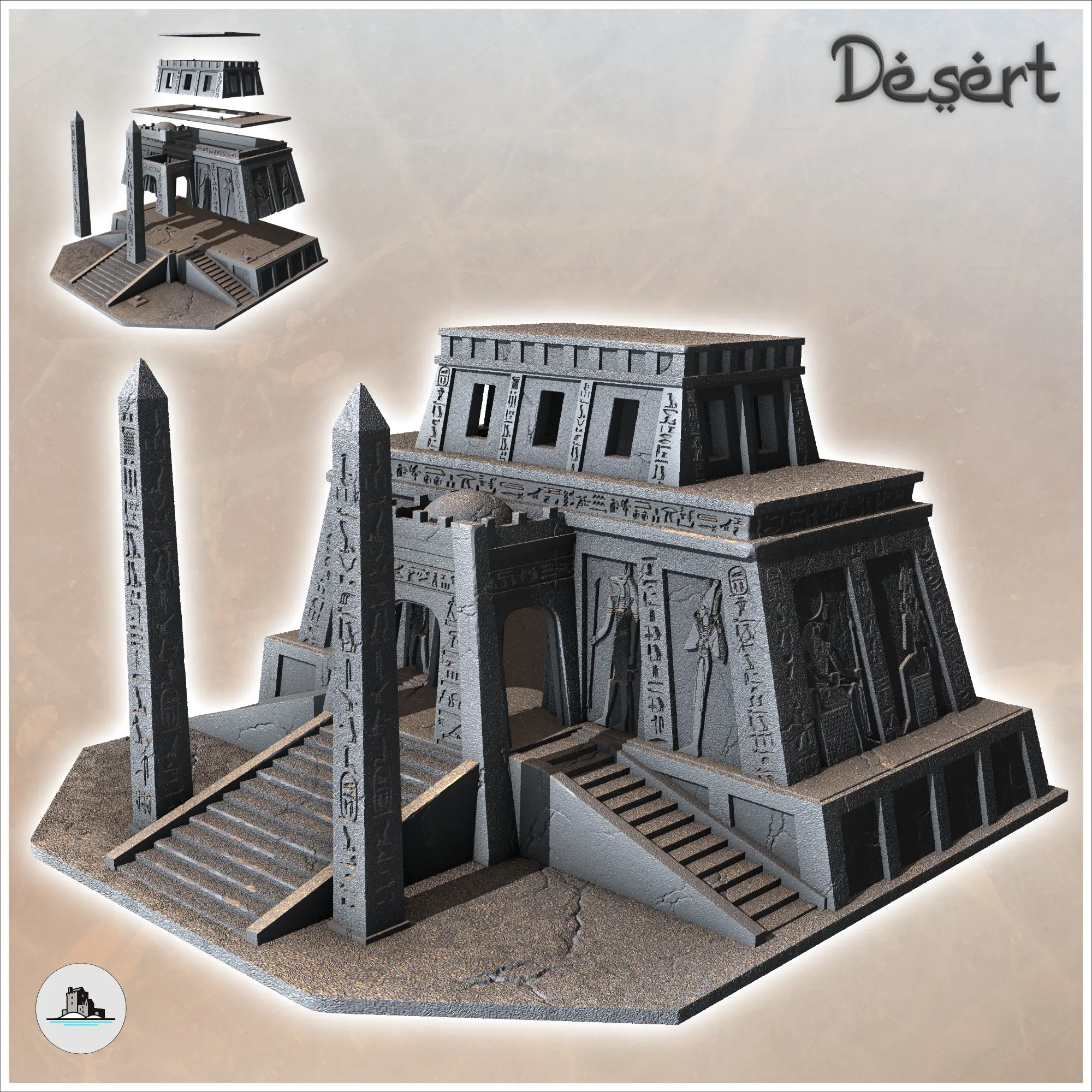Props & Terrain STL Download - Egyptian Temple with Double Obelisk and ...