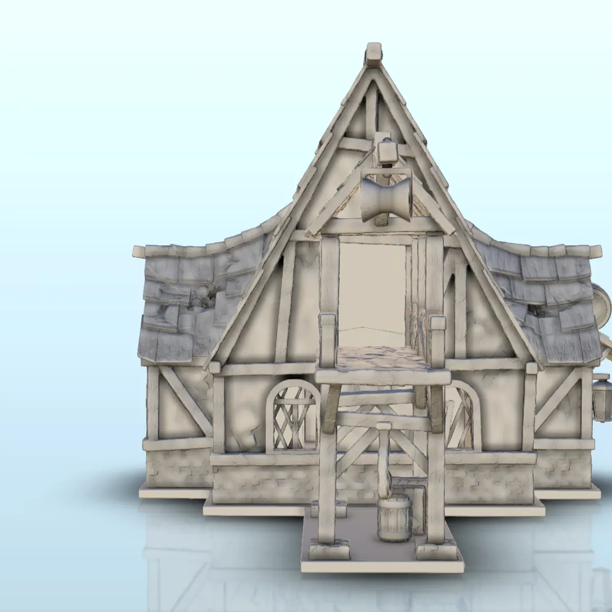 Medieval storage warehouse with pulley extension for handlin | 3D ...