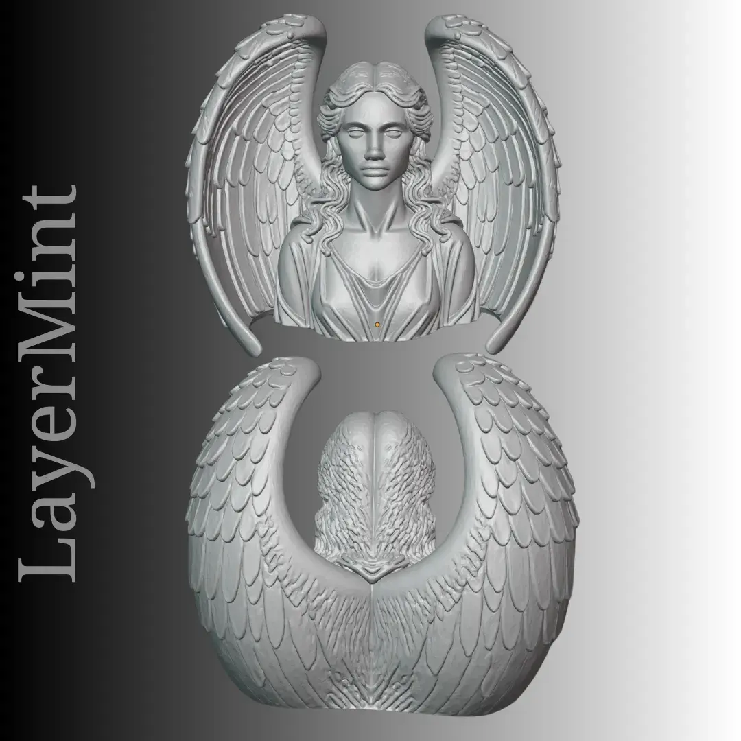 Sculptures & Artworks STL Download - Female Angel Bust Sculpture with ...