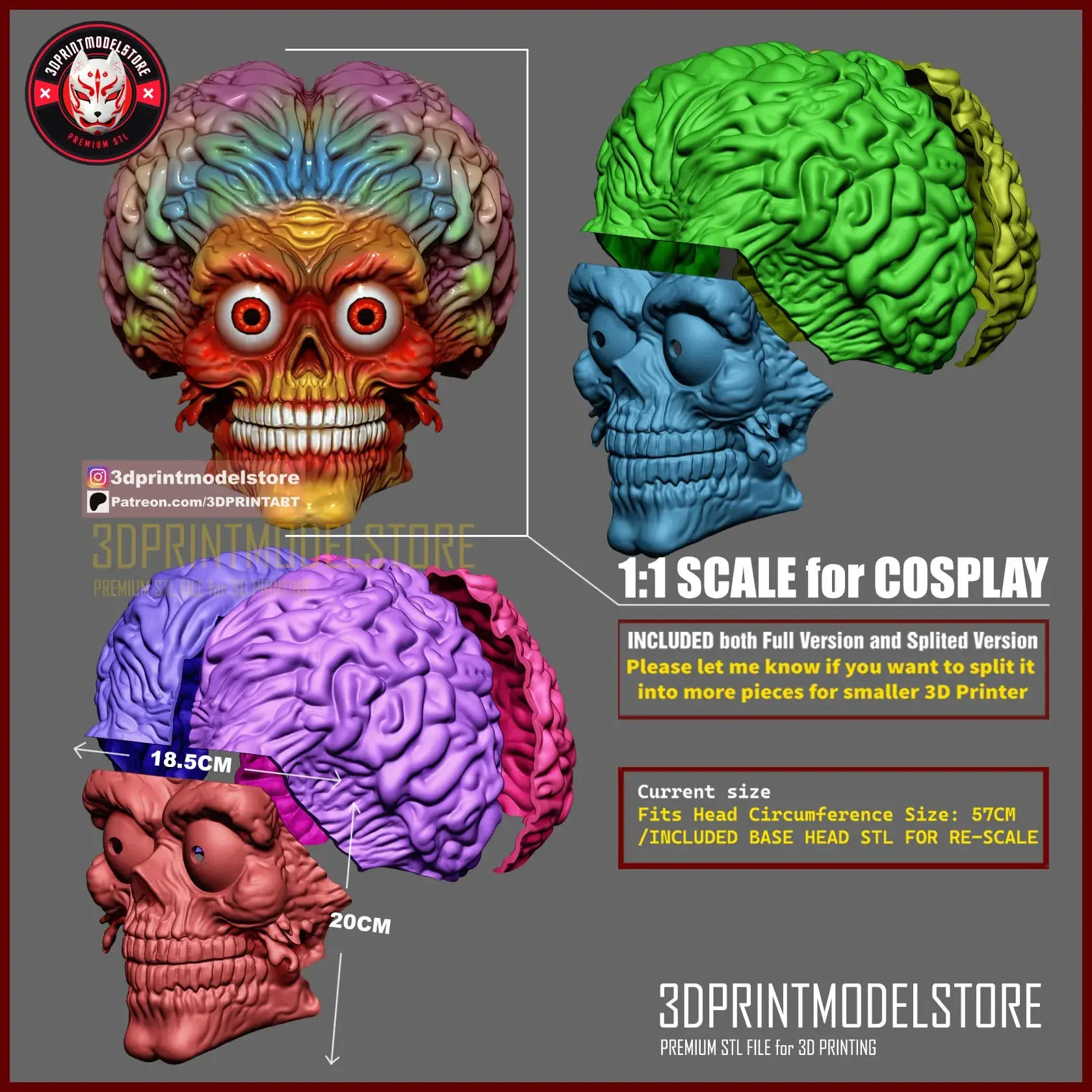 Cosplay STL Download - Martian Head Mask - Mars Attacks Cosplay Mask ...
