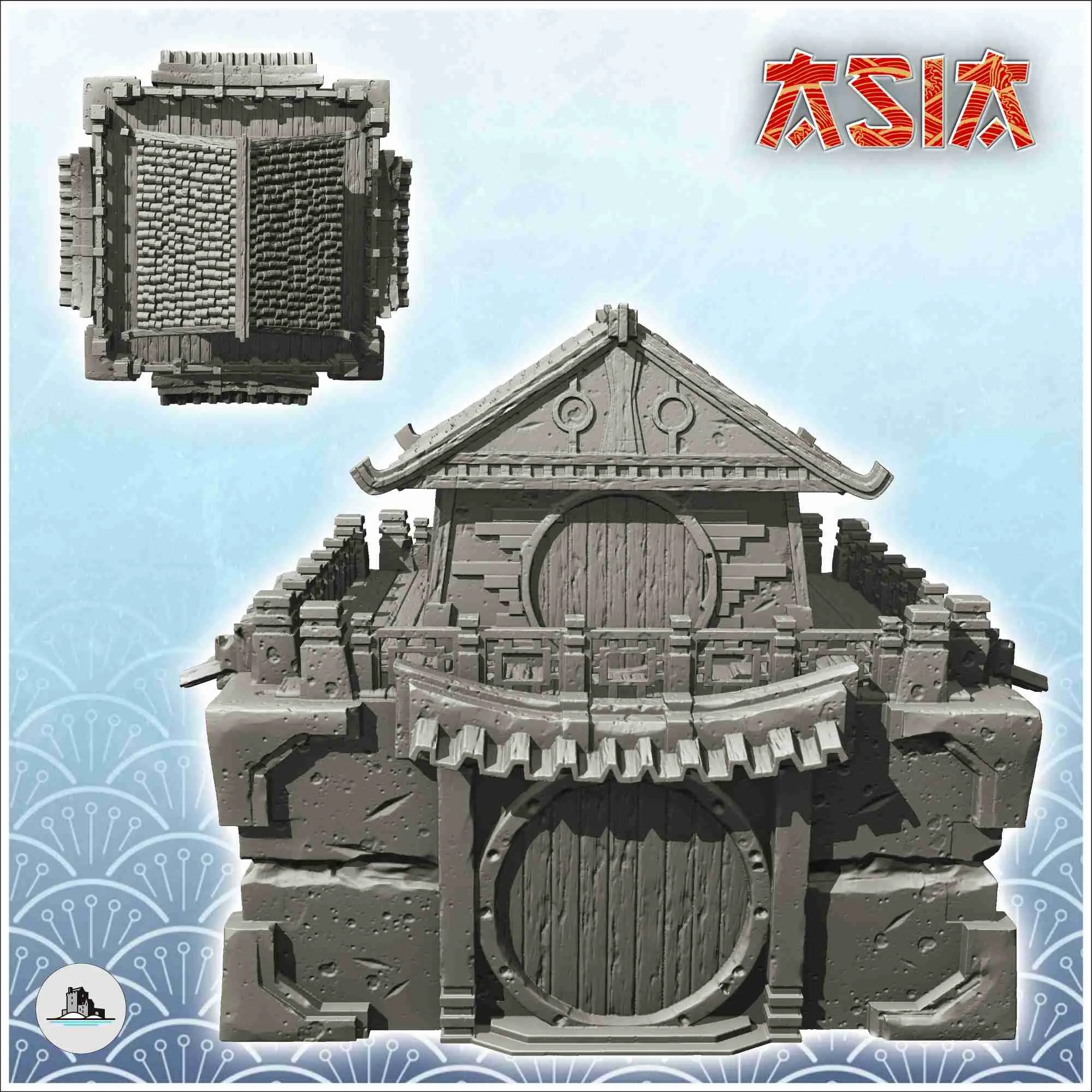 Props & Terrain STL Download - Large stone Asian building with central ...