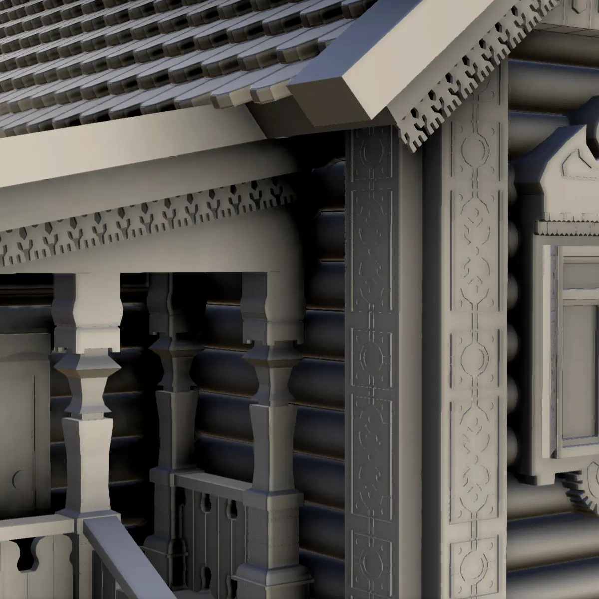 Other STL Download - Slavic log house with fancy roof and canopy (8 ...