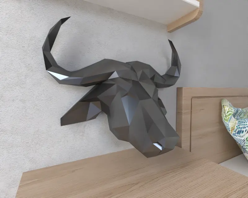 Home Decorations & Ornaments STL ダウンロード - Head Buffalo Wall Lowpoly Low ...
