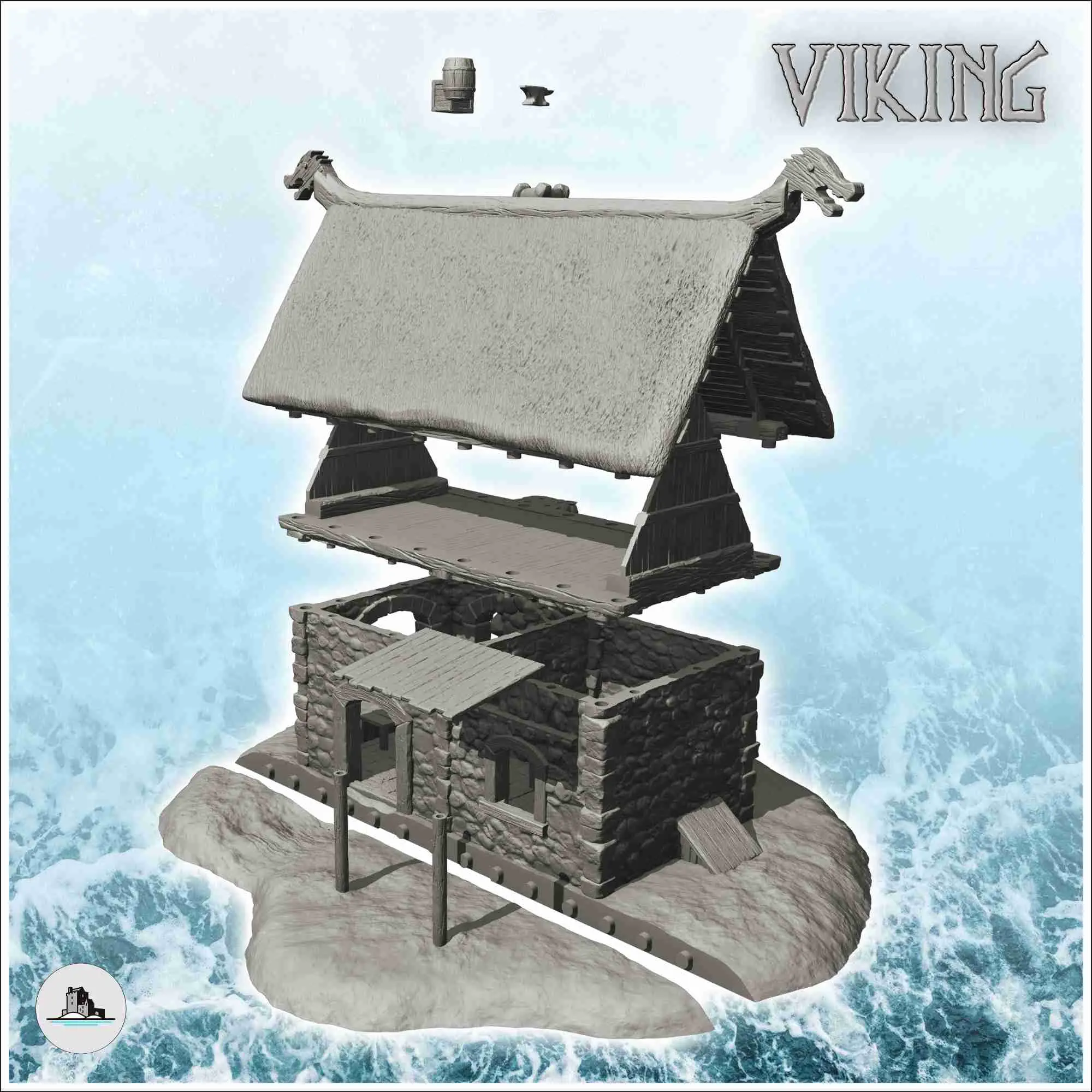 Props & Terrain STL Download - Viking storage shed with thatched roof ...