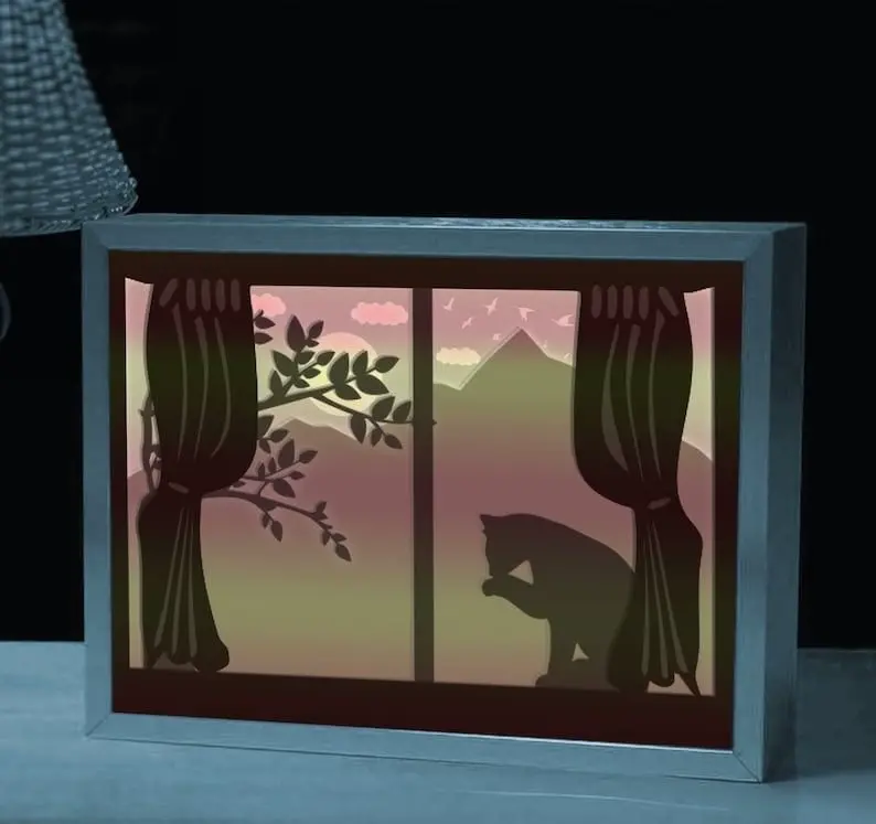 Home Decorations & Ornaments STL Download - Cat by the Window lightbox ...