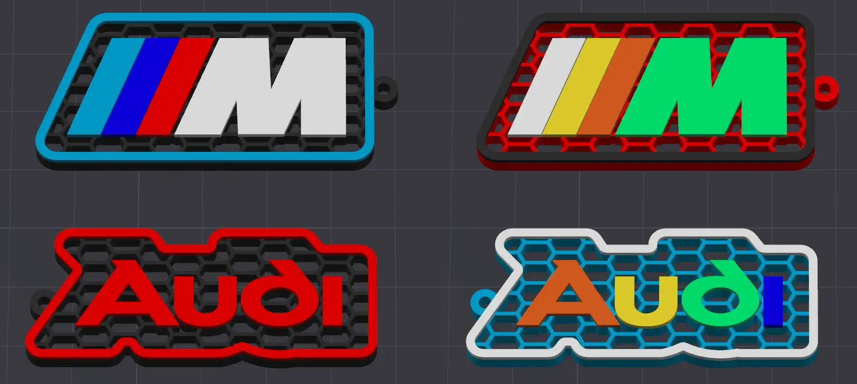3D Printer Files | 3MF File | Honeycomb-style keychains with car brand ...