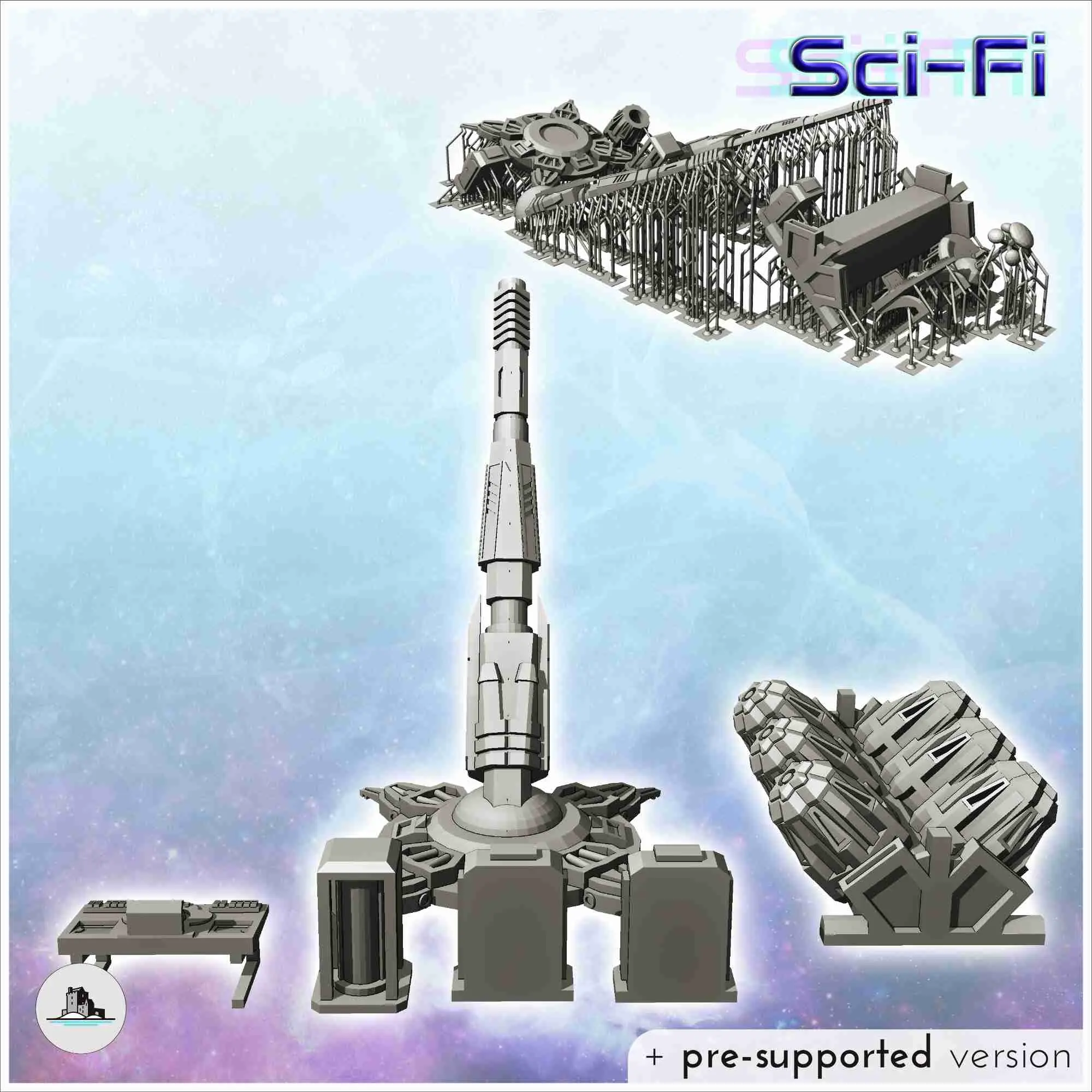 Artillery set with large long howitzer, batteries and firing | 3D ...