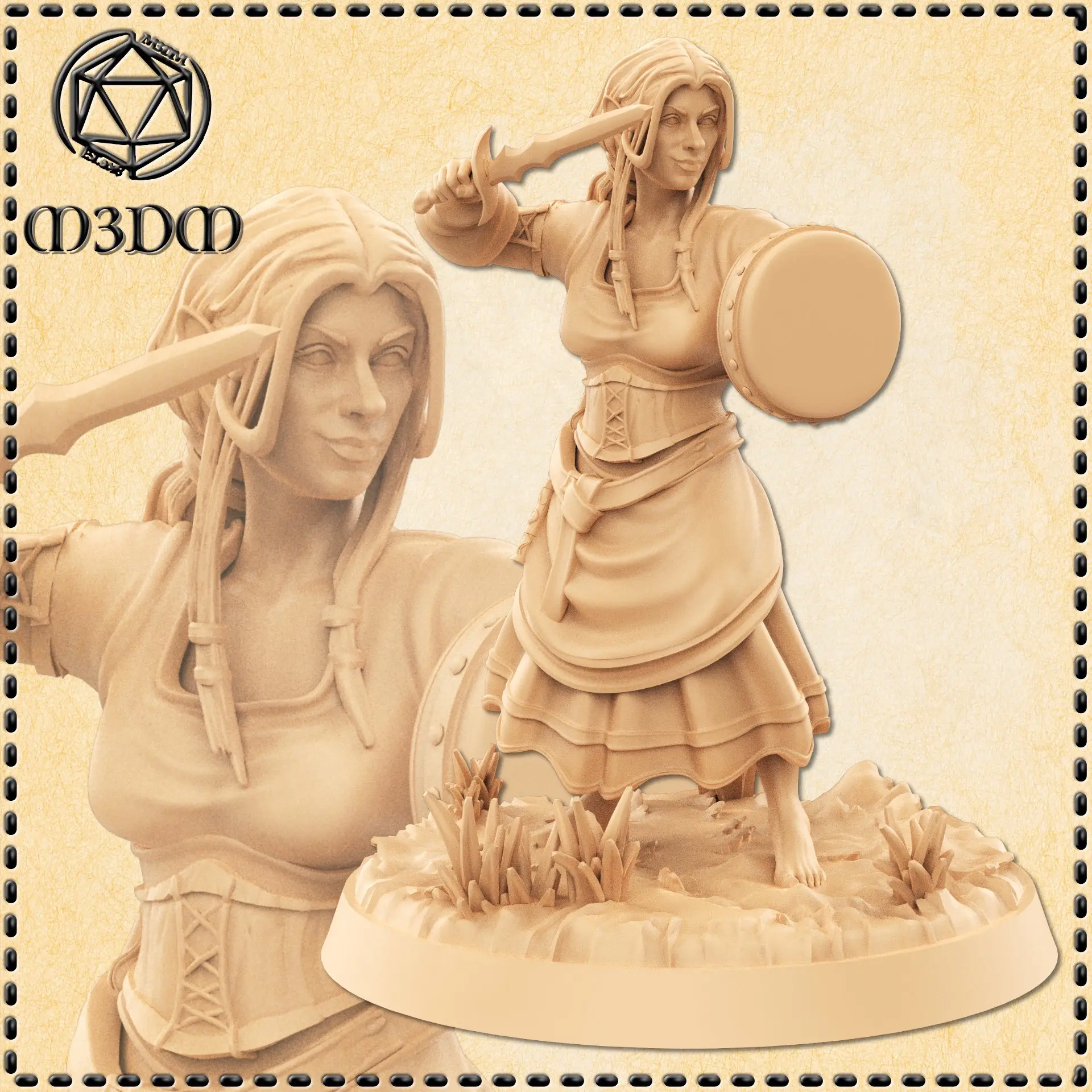 Characters & Creatures STL Download - Halfling Bard (Action)by M3DM