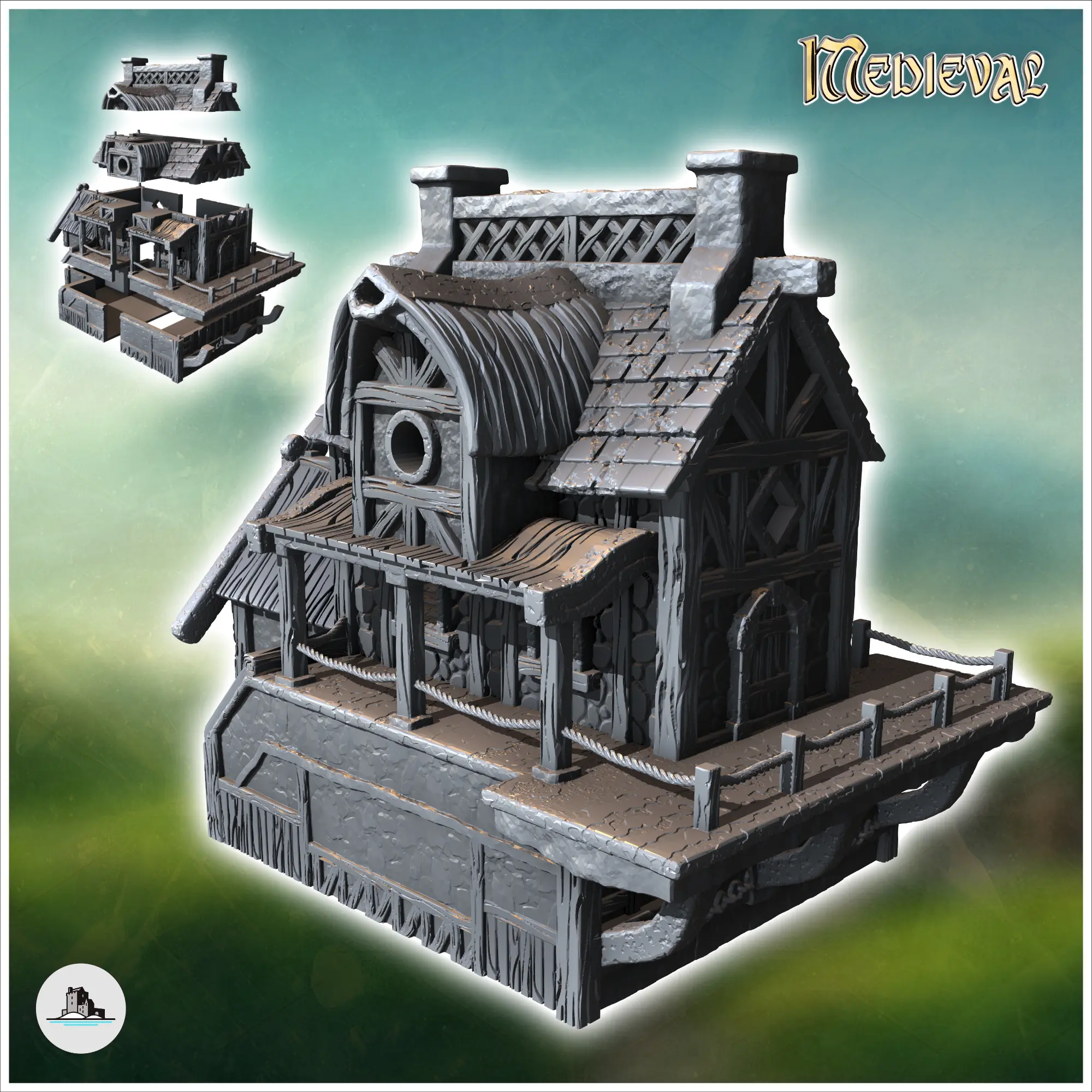 Props & Terrain STL Download - Medieval building with tiled roof and ...