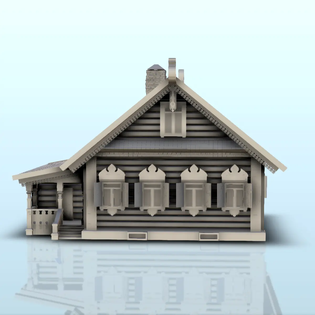 Other STL Download - Slavic log house with fancy roof and canopy (8 ...