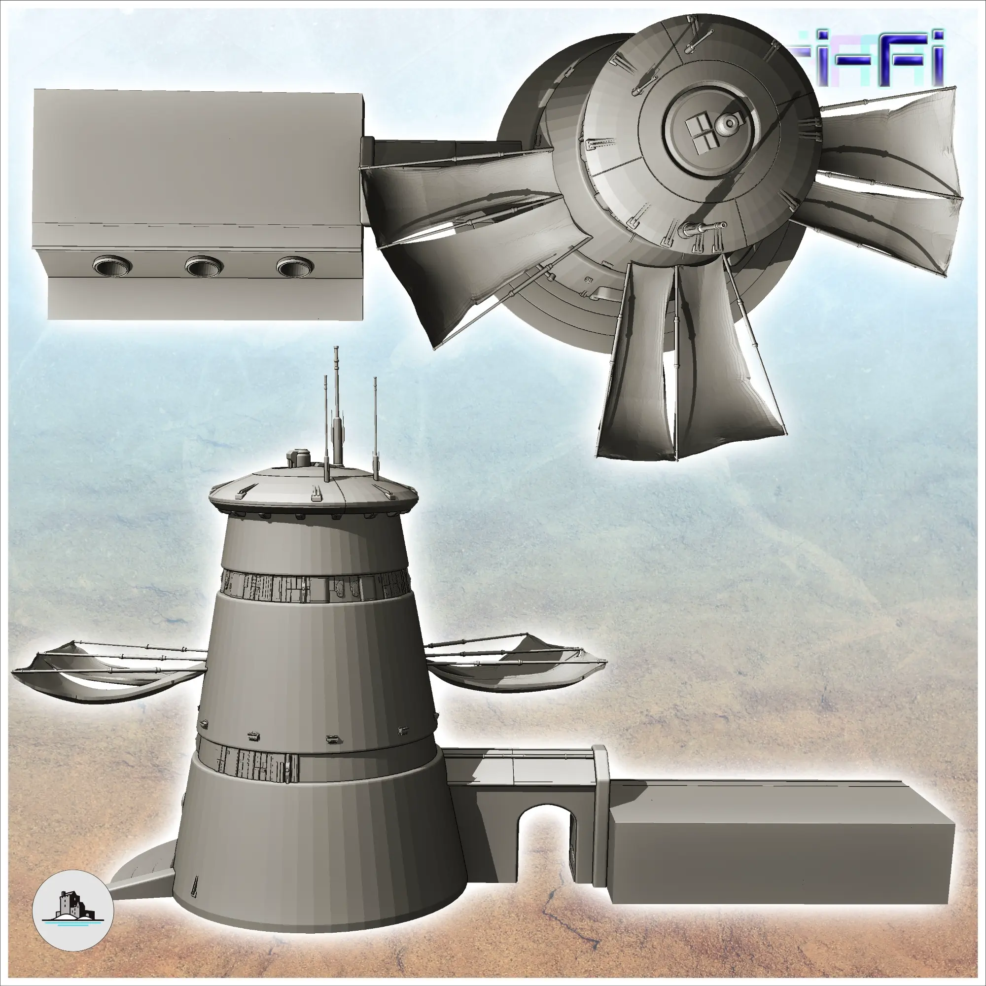 Other STL Download - Round futuristic building with large hanging ...