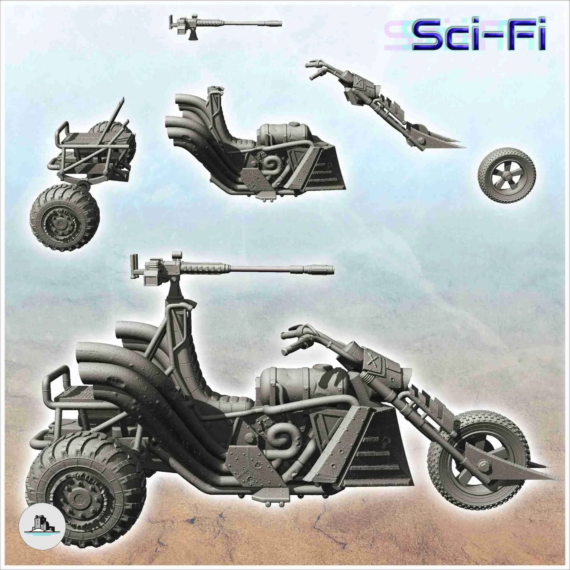 Miniature Games & Accessories STL Download - Three-wheeled motorbike ...