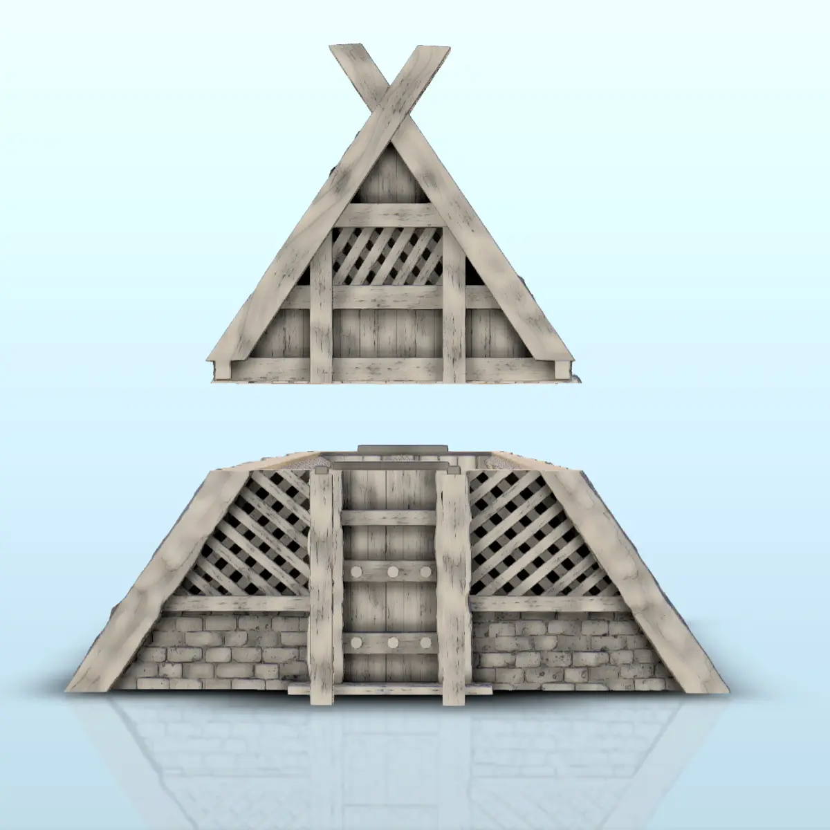 Other STL Download - Viking building with bevelled roof and wooden ...