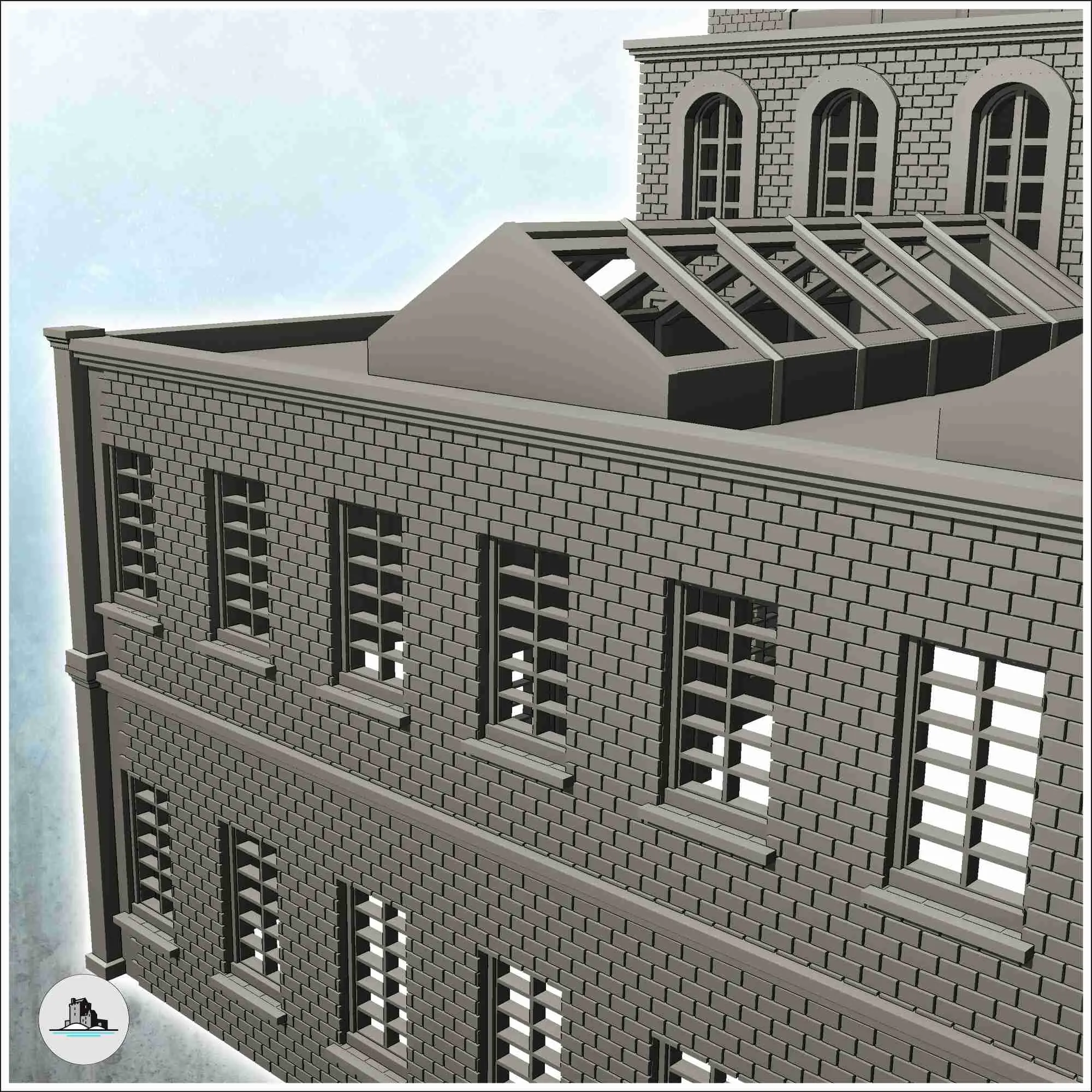 Large modern multi-storey brick industrial plant with chimne | 3D ...