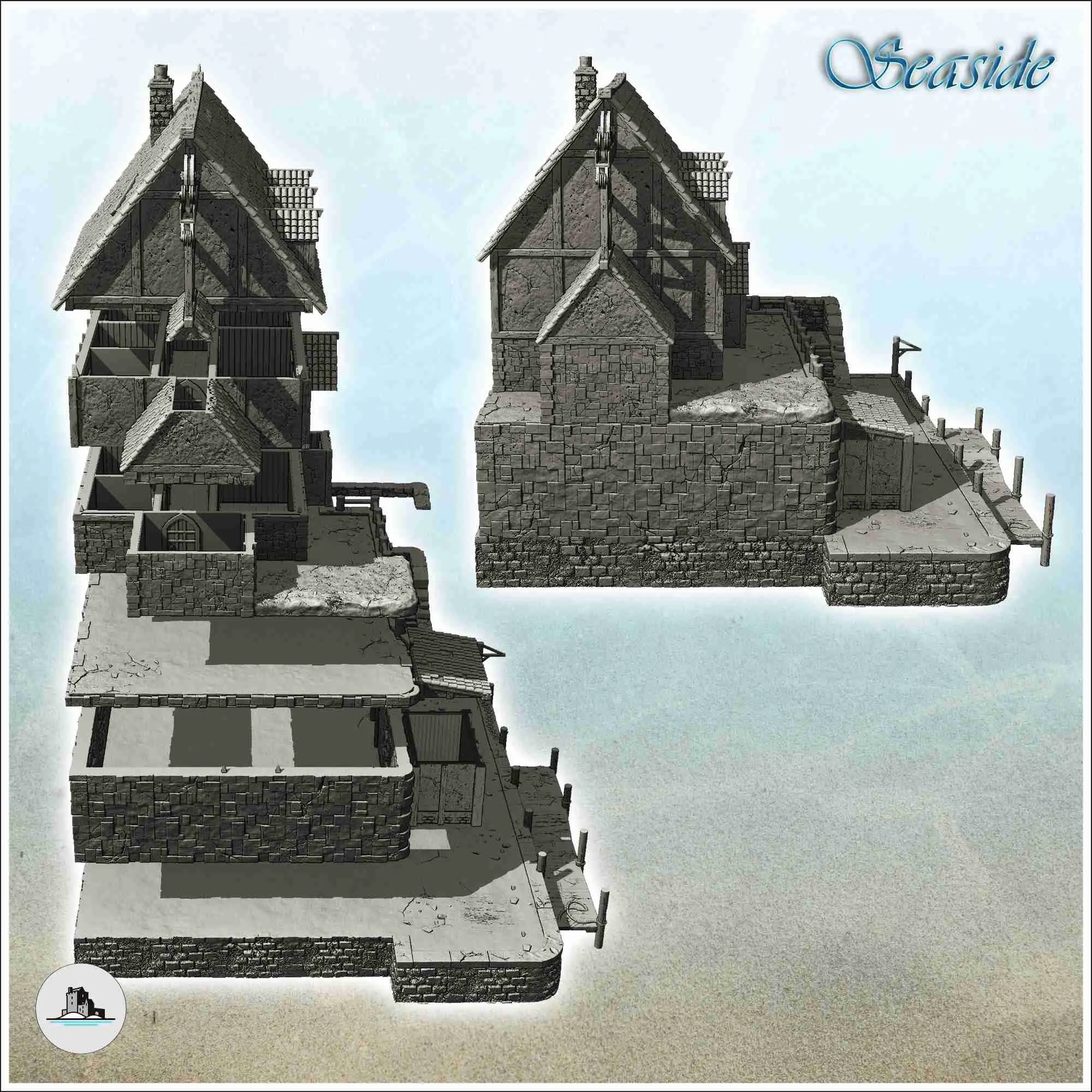 Large medieval building on stone platform with port (9) - sc | 3D ...