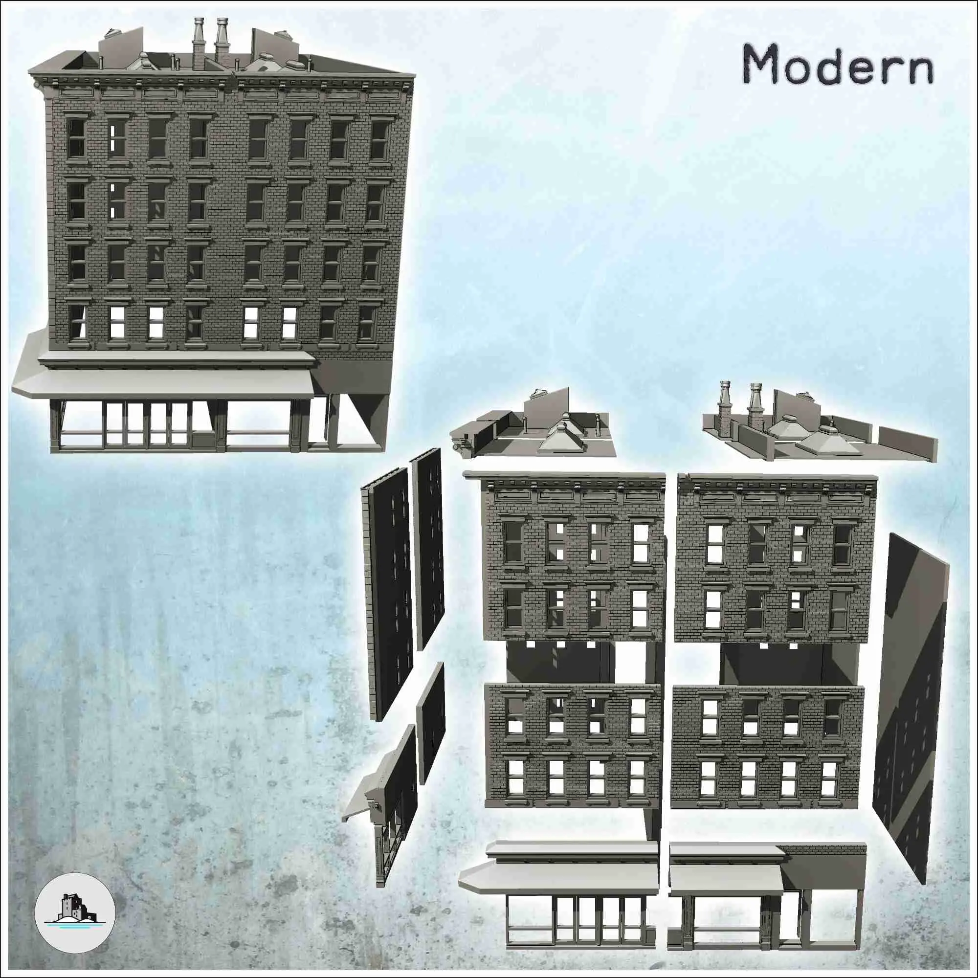 Other STL Download - Large modern corner building with store with ...