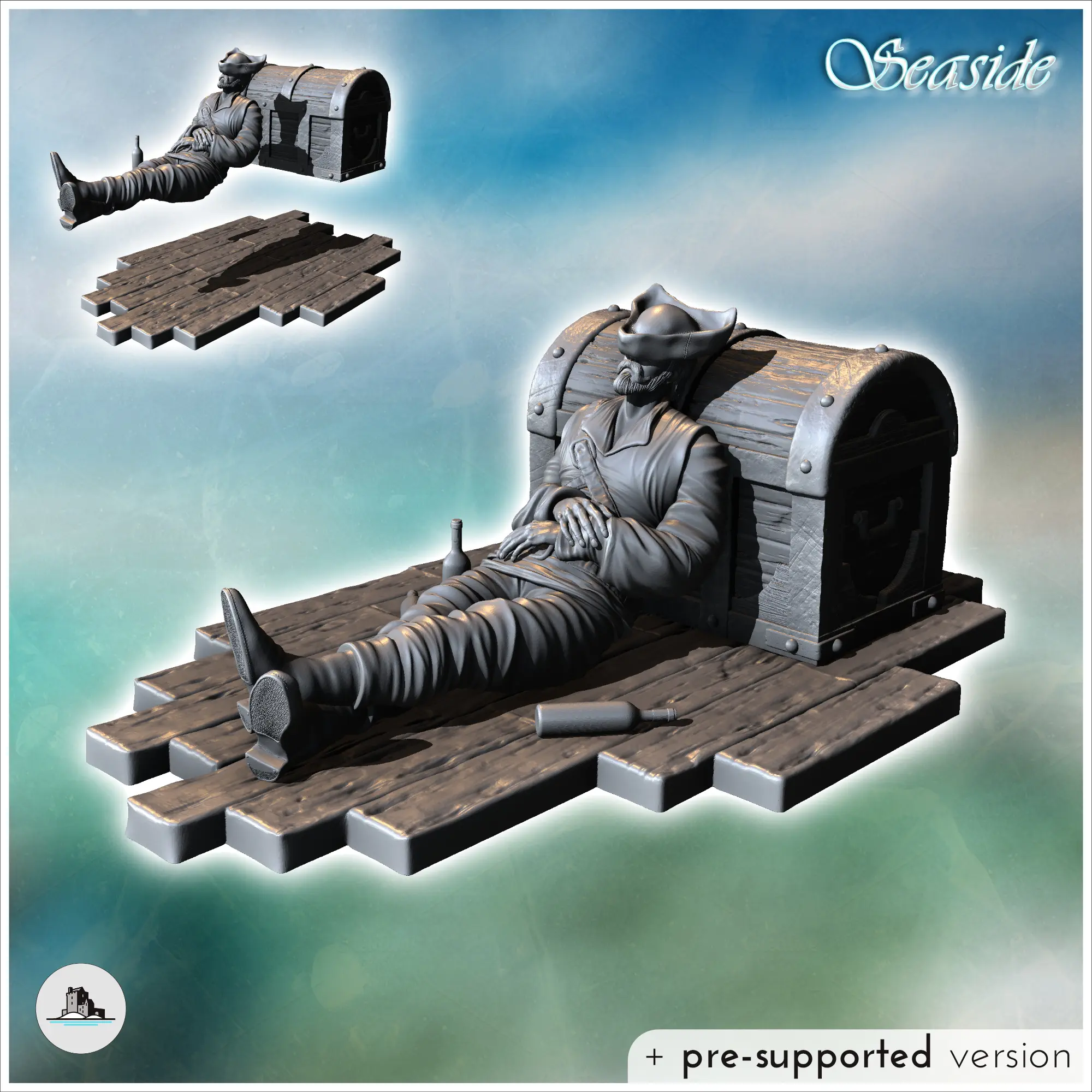 Characters & Creatures STL Download - Pirate sleeping on a treasure ...