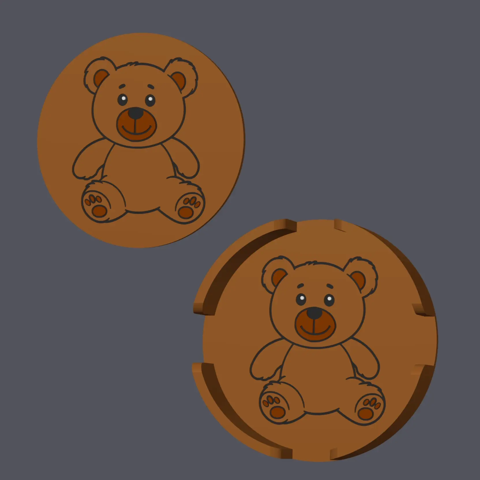 Other STL Download - Teddy Bear - Round Coasters with holderby studio WES