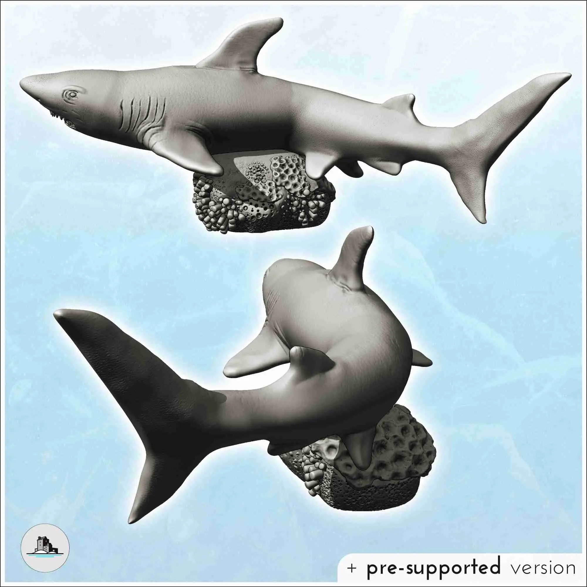 Characters & Creatures STL Download - White Shark on Ocean Reef (20 ...