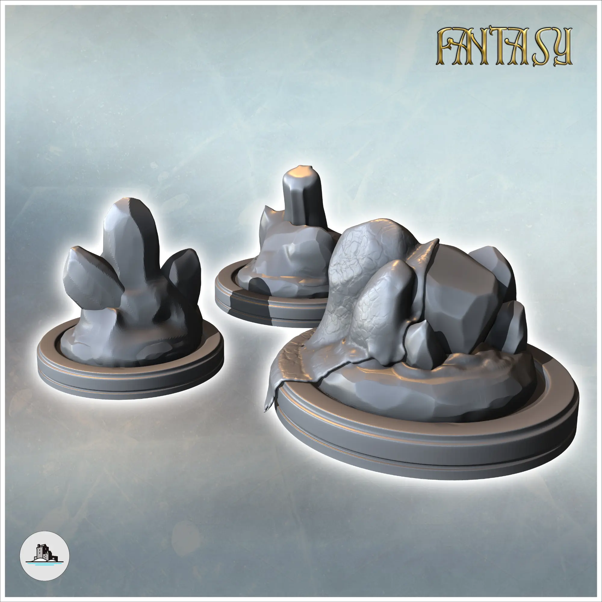 Other STL Download - Set of three crystals and rocks on round bases (1 ...