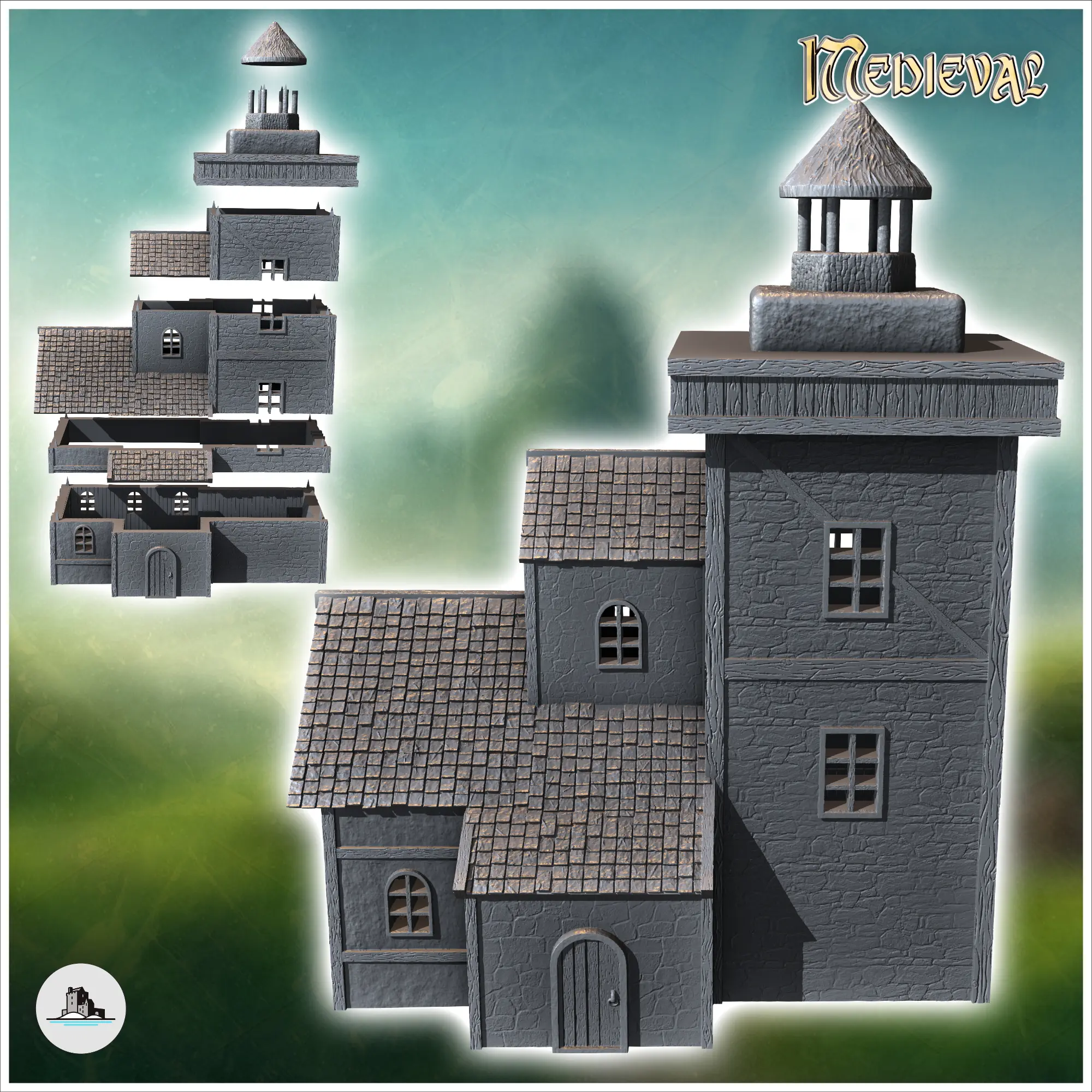 Characters & Creatures STL Download - Medieval lighthouse with square ...